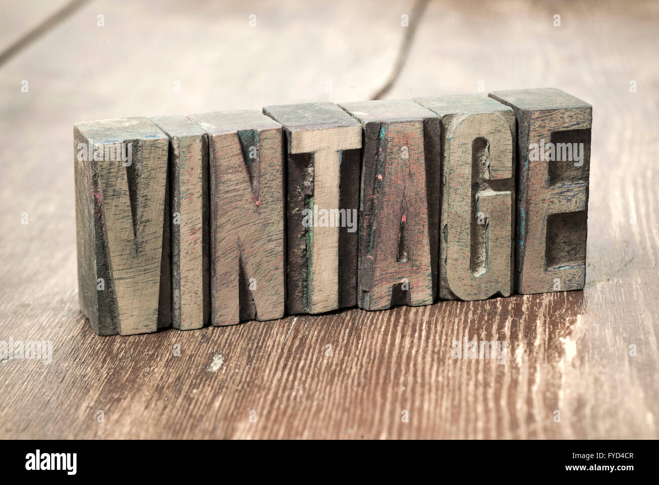 vintage word made from wooden letterpress type on grunge wood Stock ...