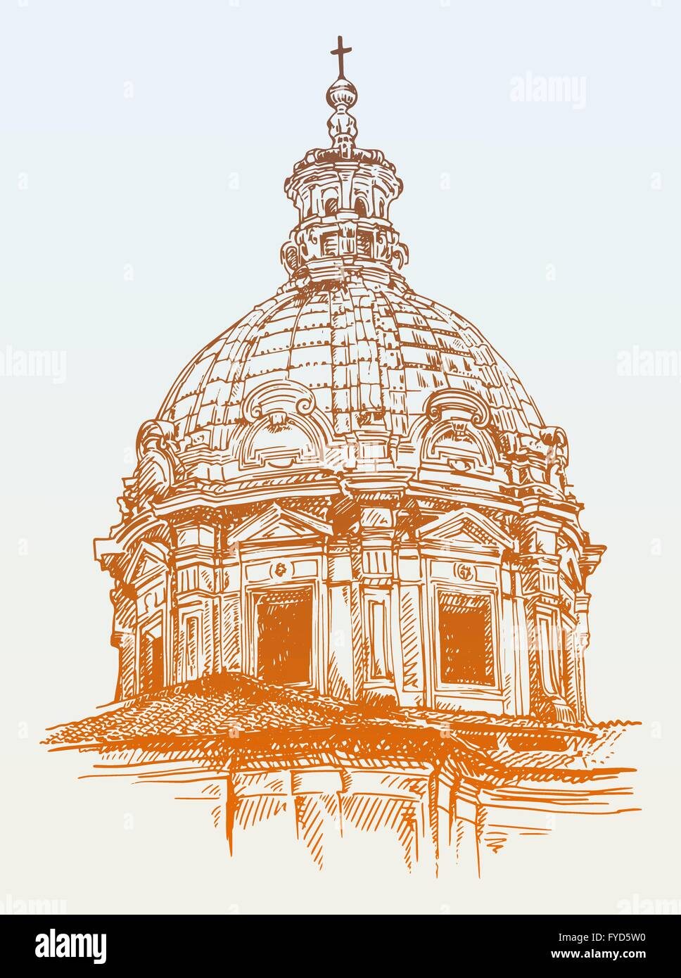 sketch drawing of old basilica from Rome, Italy Stock Vector Image ...