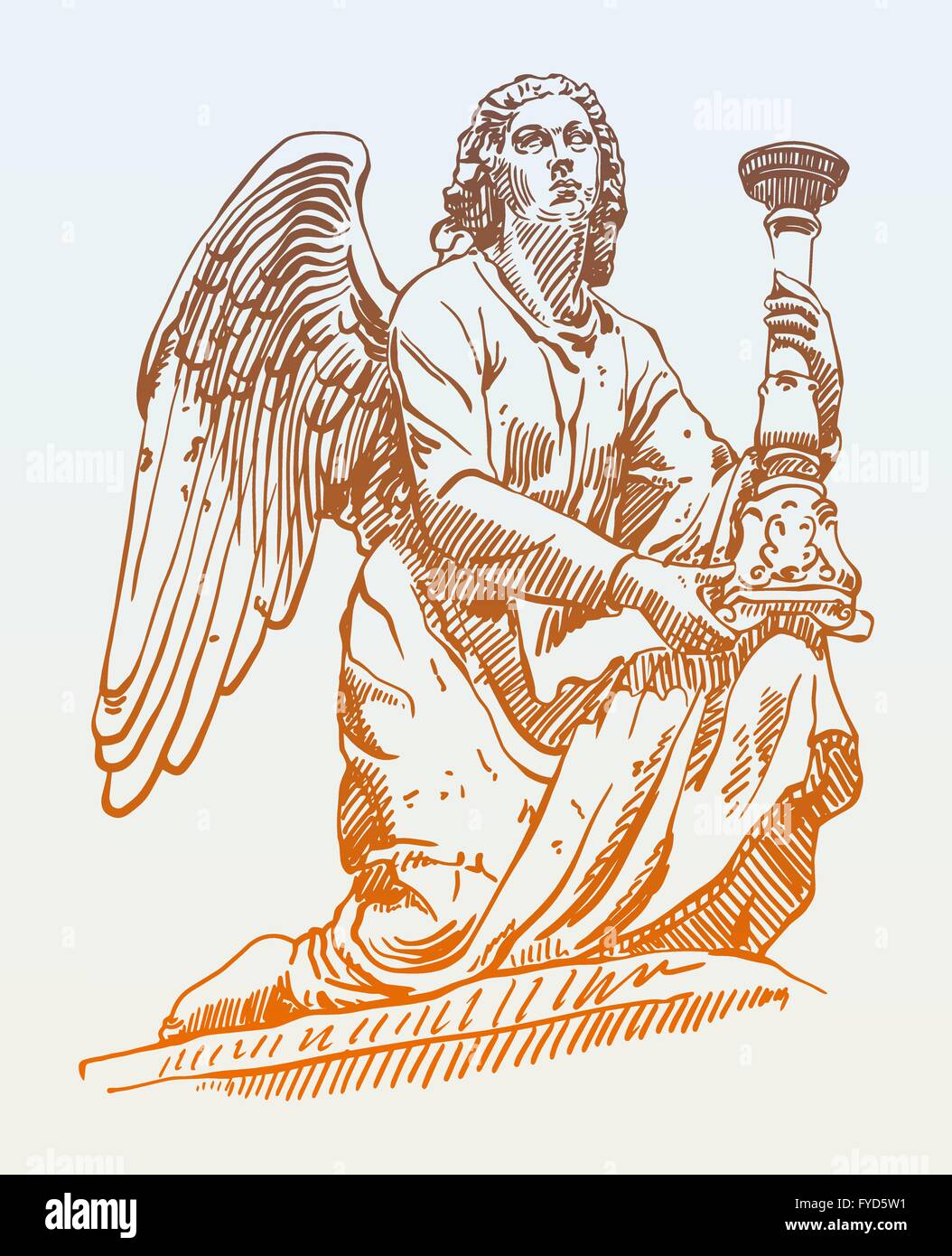 sketch drawing of marble statue angel from Rome, Italy Stock Vector ...