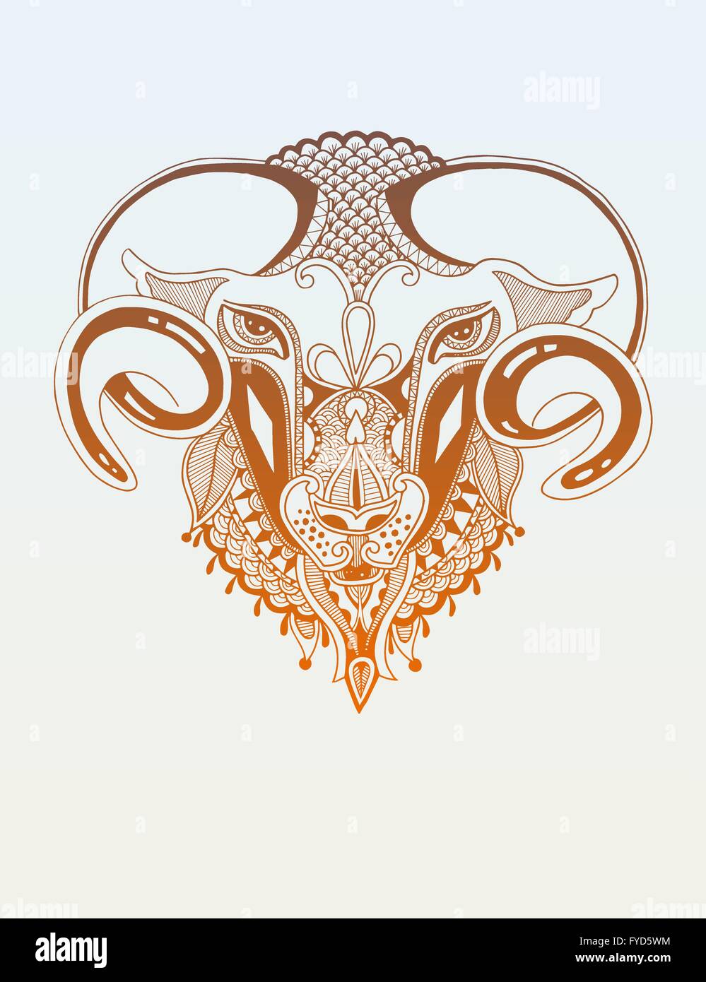 original sketch of head goat, decorative drawing in ethnic style Stock ...