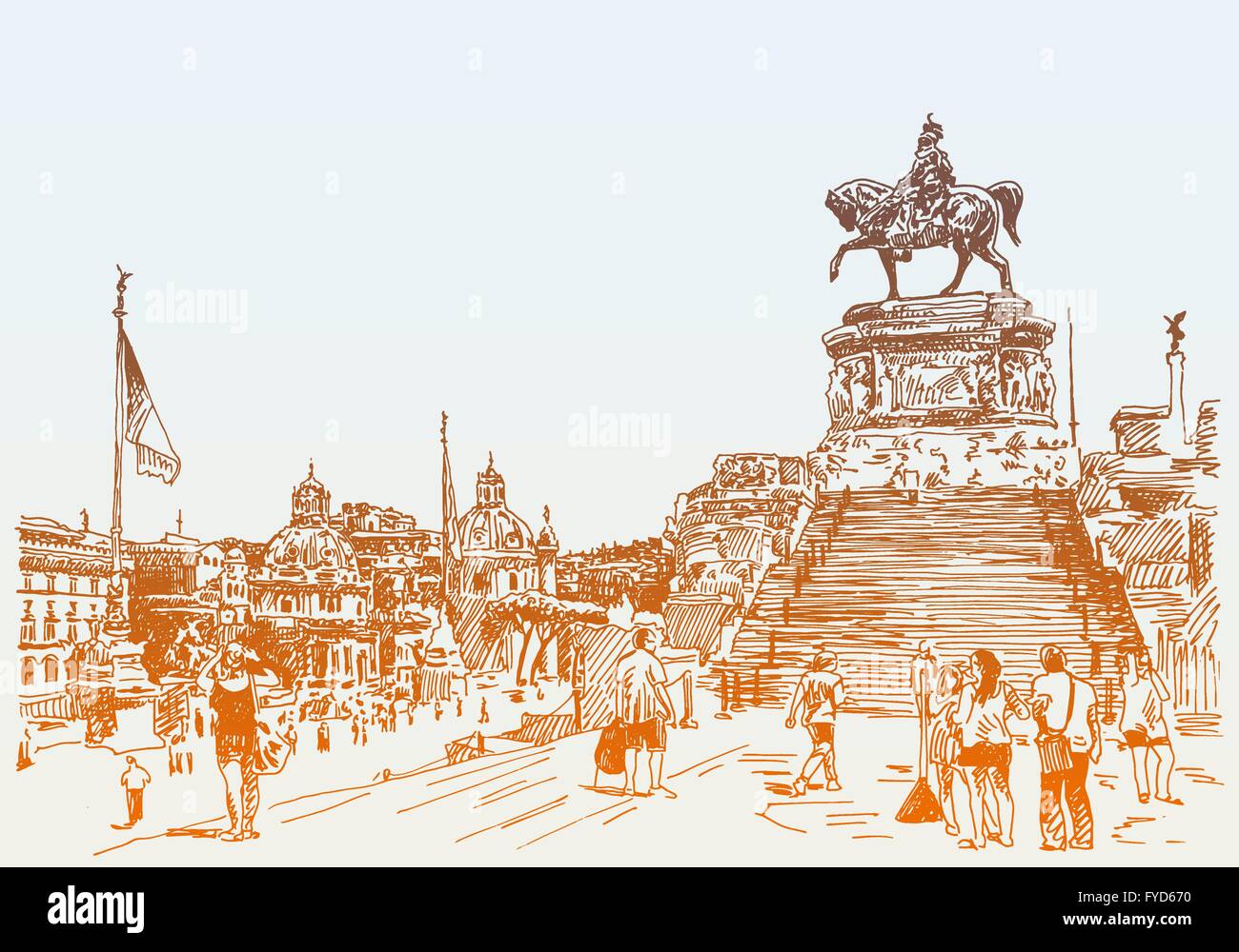 sketch hand drawing of Rome Italy famous cityscape, travel card Stock ...