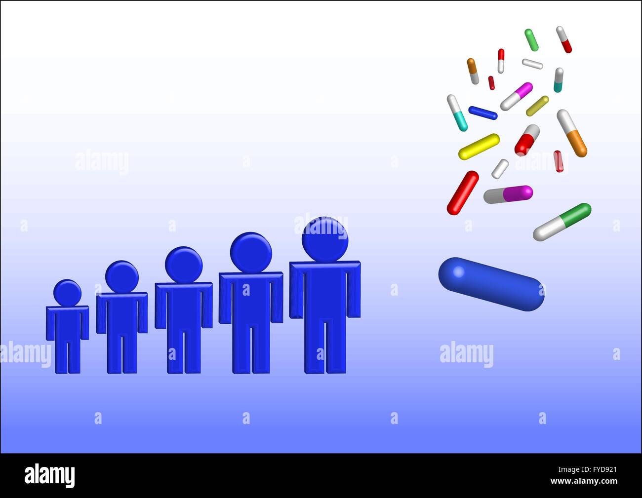 Falling colored capsules of drugs are in the right side of the vector ...