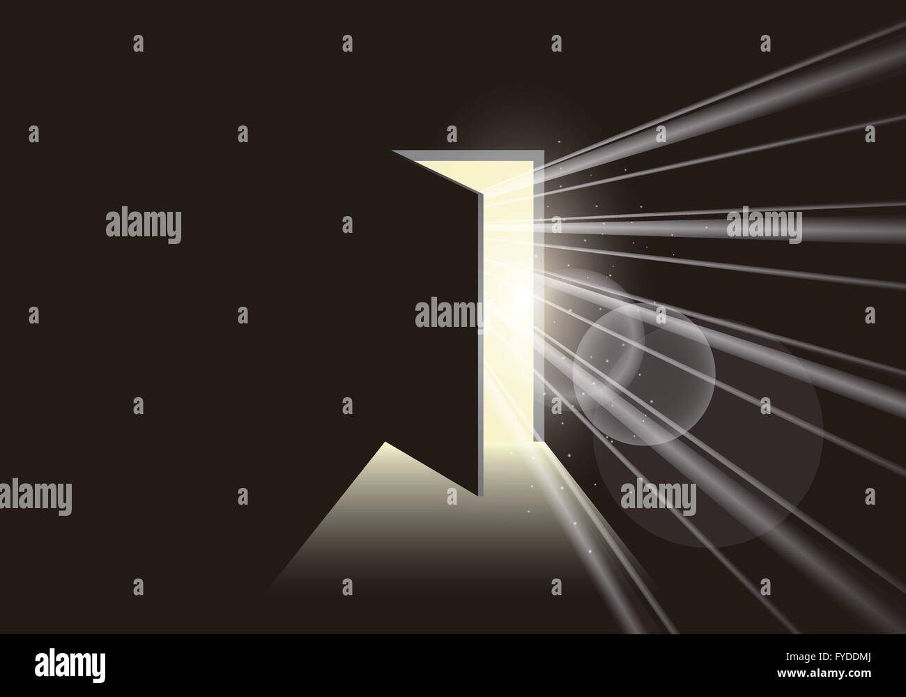 Door opening to show a bright light in the darkness. Bright light ...