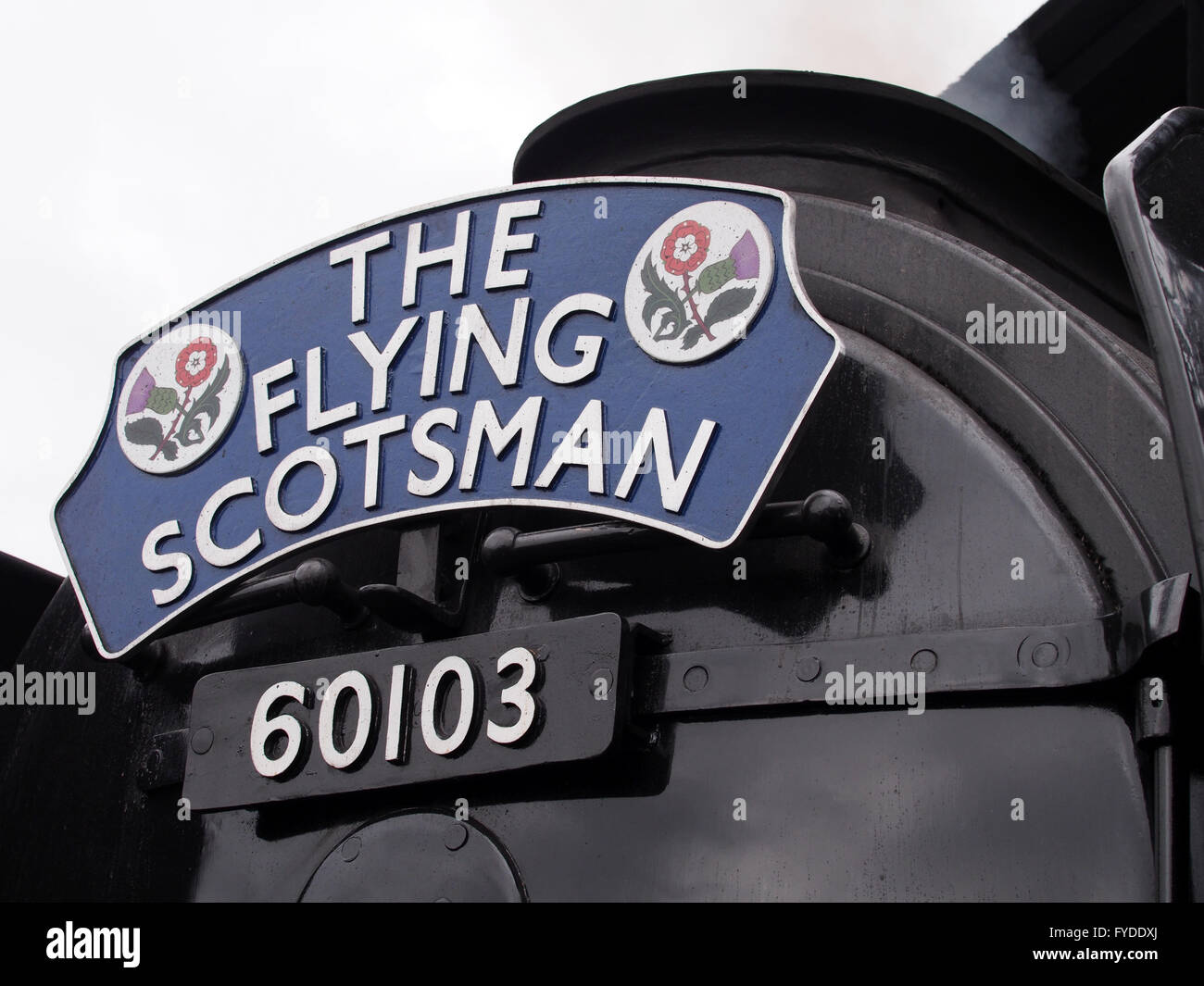 Sign on the Flying Scotsman steam engine Stock Photo - Alamy