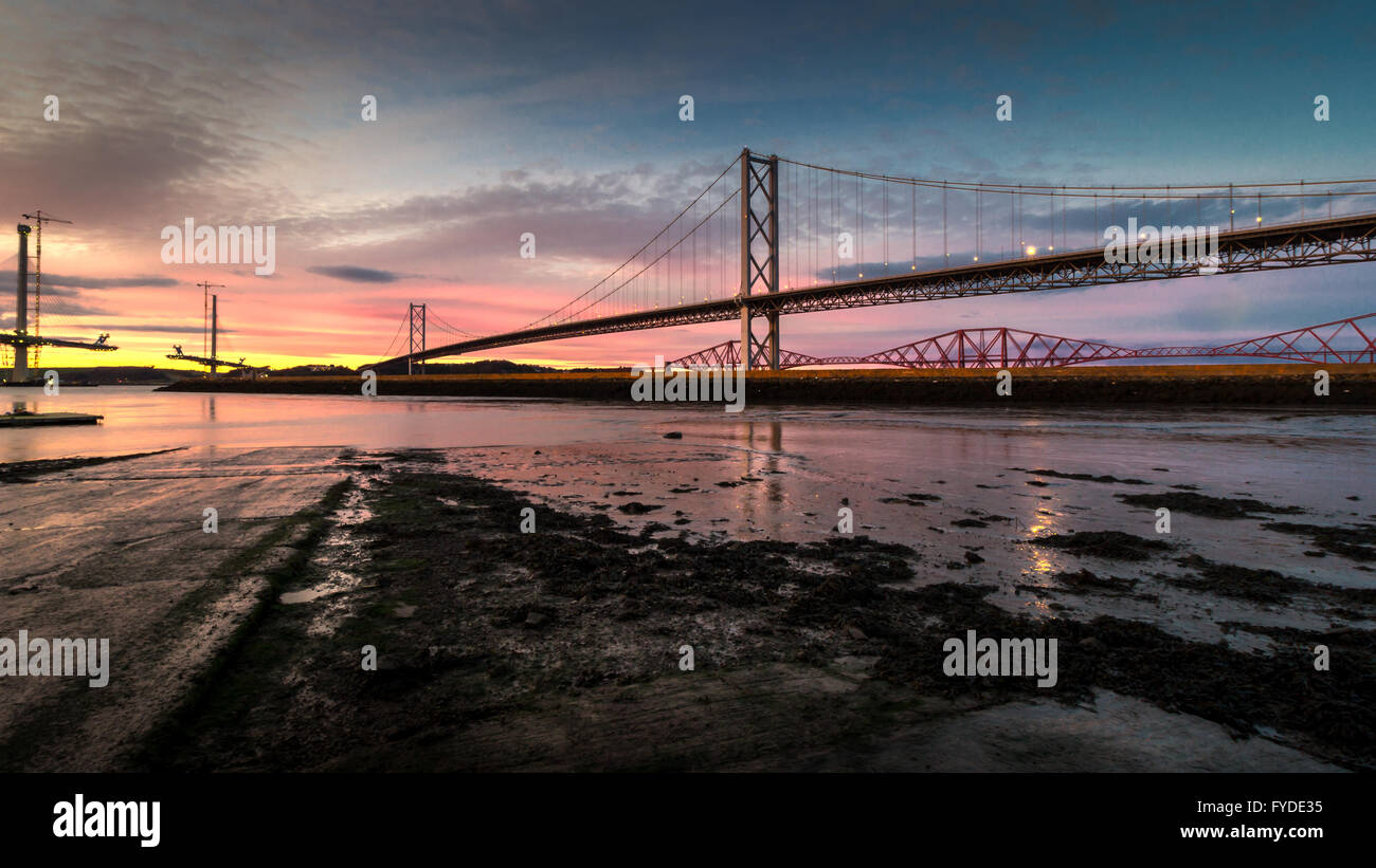 Sunset over the 3 forth bridges Stock Photo - Alamy