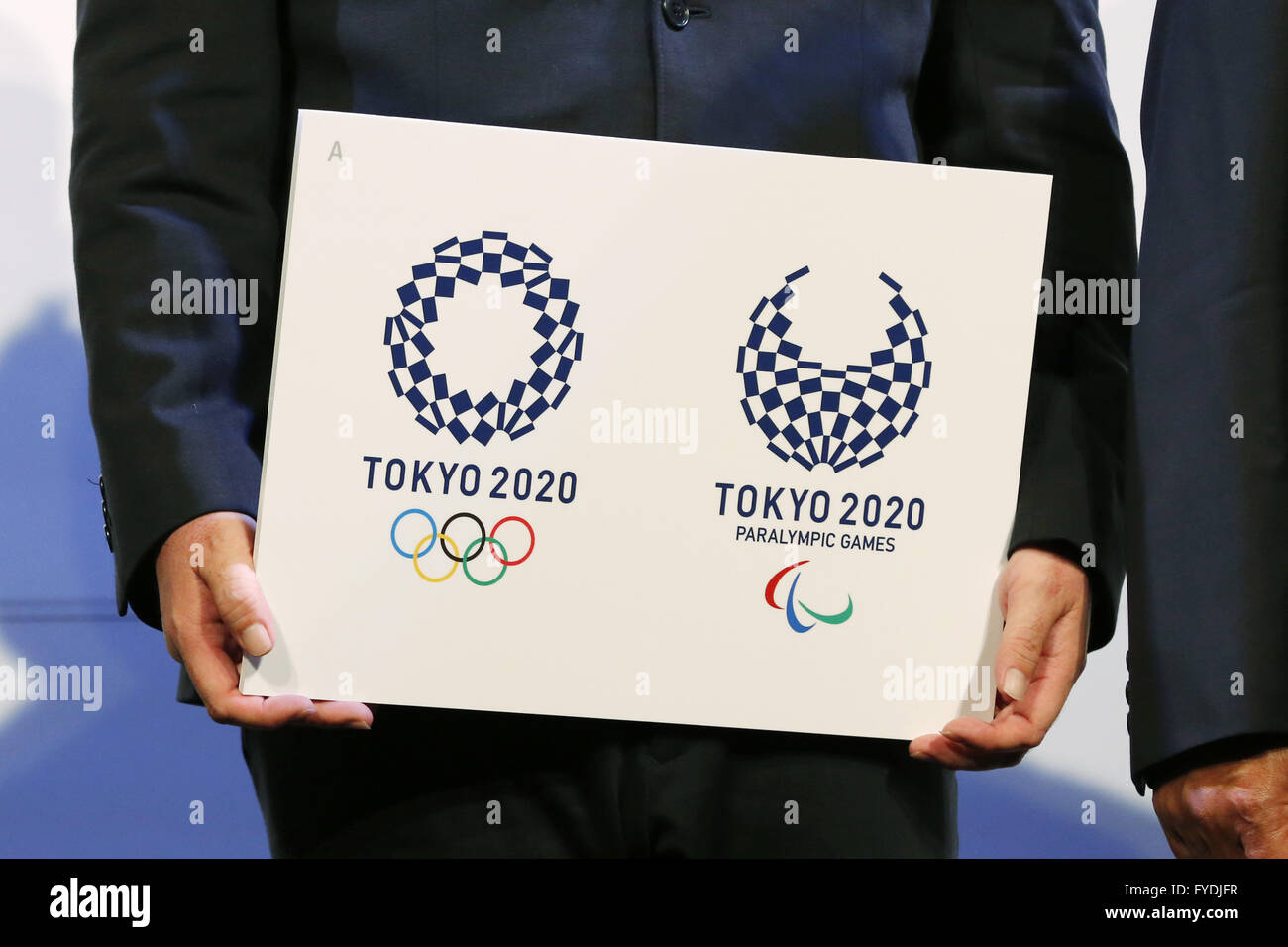 2020 Tokyo 2020 emblems, April 25, 2016 : Asao Tokolo attends press ...