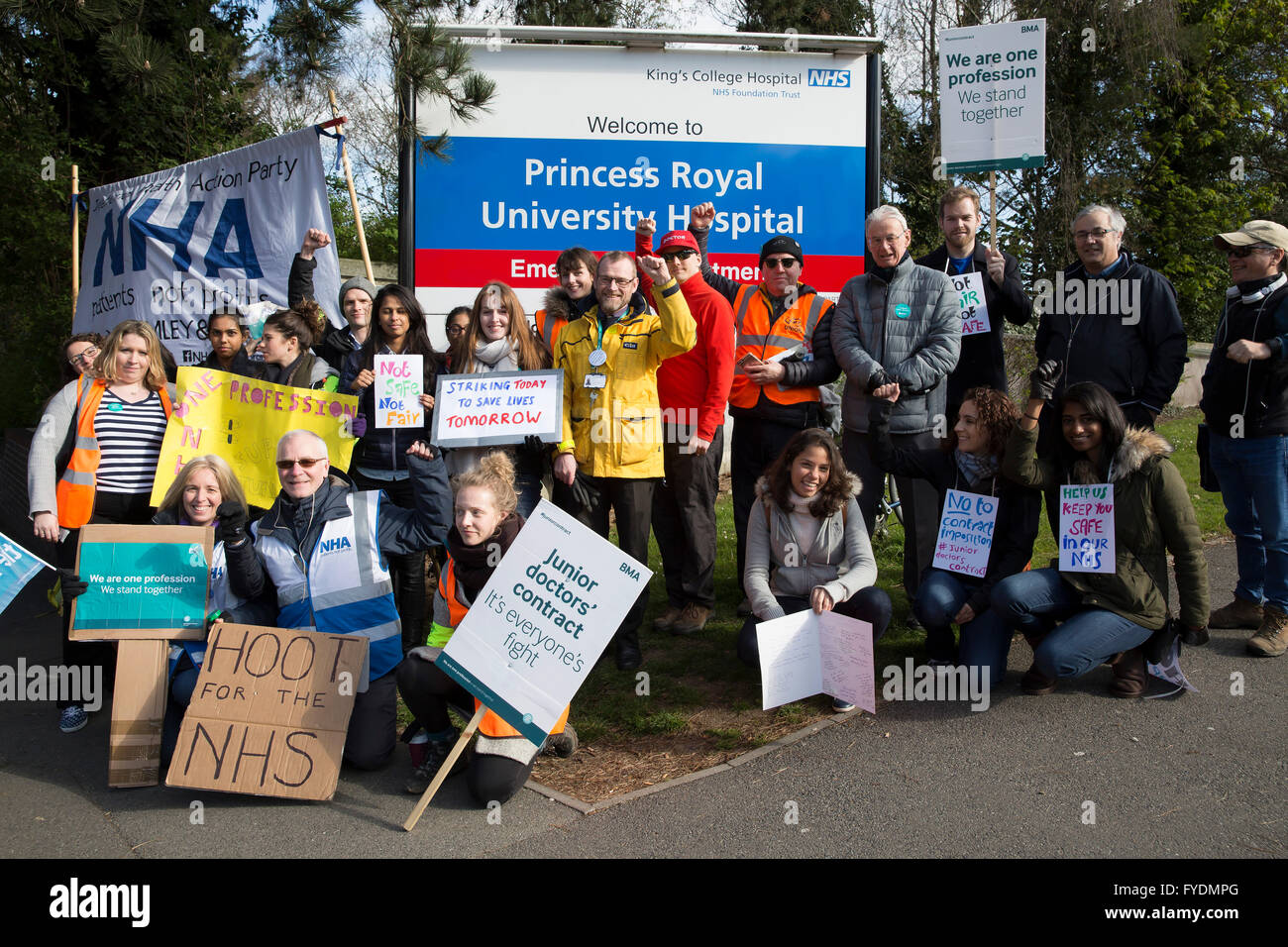 Farnborough, UK. 26th April, 2016. Junior Doctors stand outside the ...