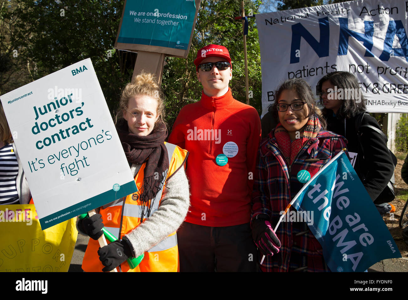 Farnborough, UK. 26th April, 2016. Junior Doctors stand outside the ...