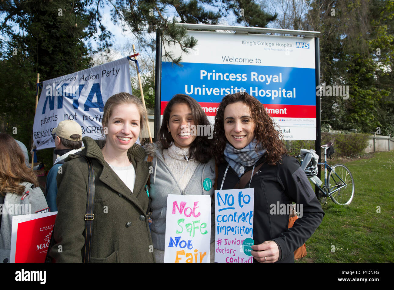 Farnborough, UK. 26th April, 2016. Junior Doctors stand outside the ...