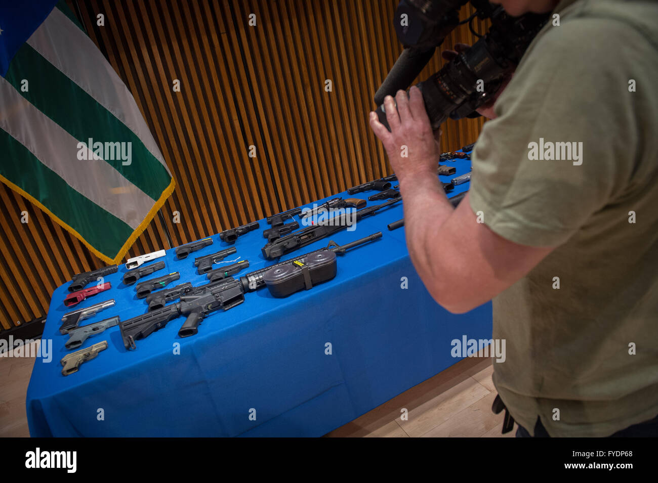New York, NY, USA. 25th Apr, 2016. Seized guns on display as Police ...