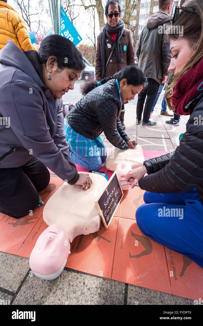 London, UK. 26th April, 2016. NHS Junior Doctors teach and demonstrate ...