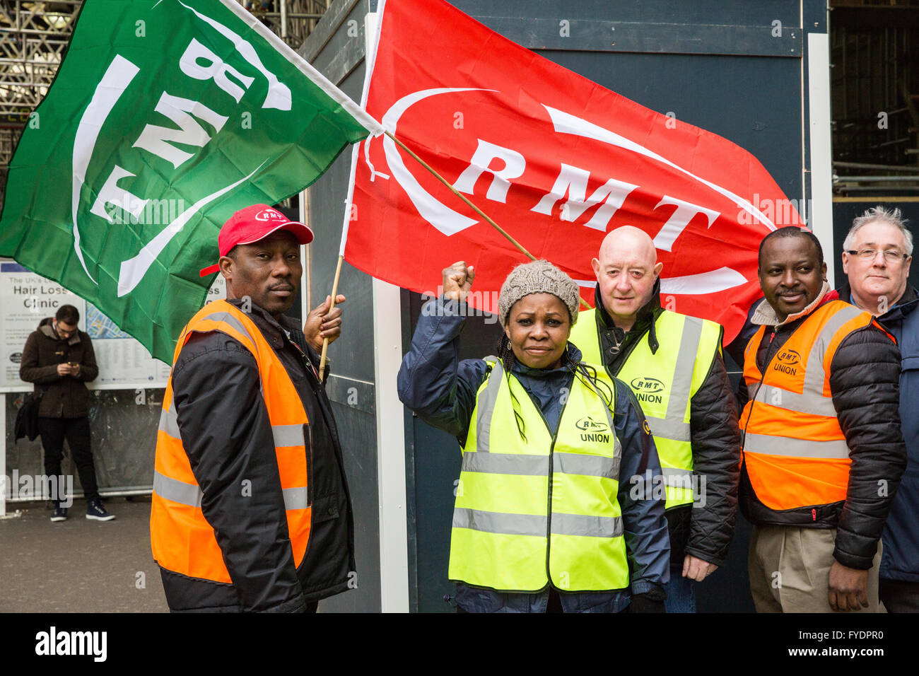 London, UK. 26th April, 2016. Members of the RMT union on the picket ...