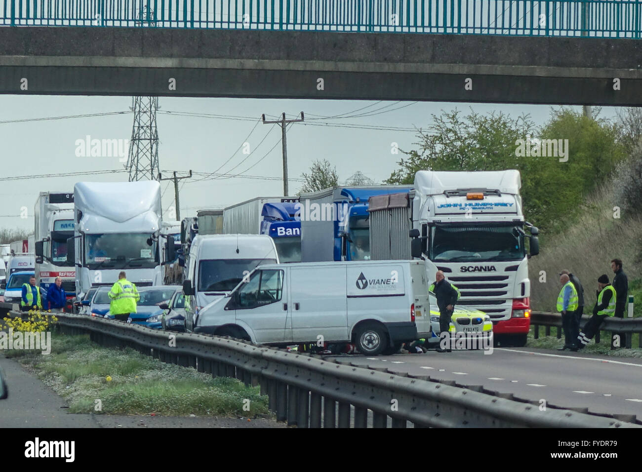 Traffic stopped and being held on a UK motorway by Police and highway ...