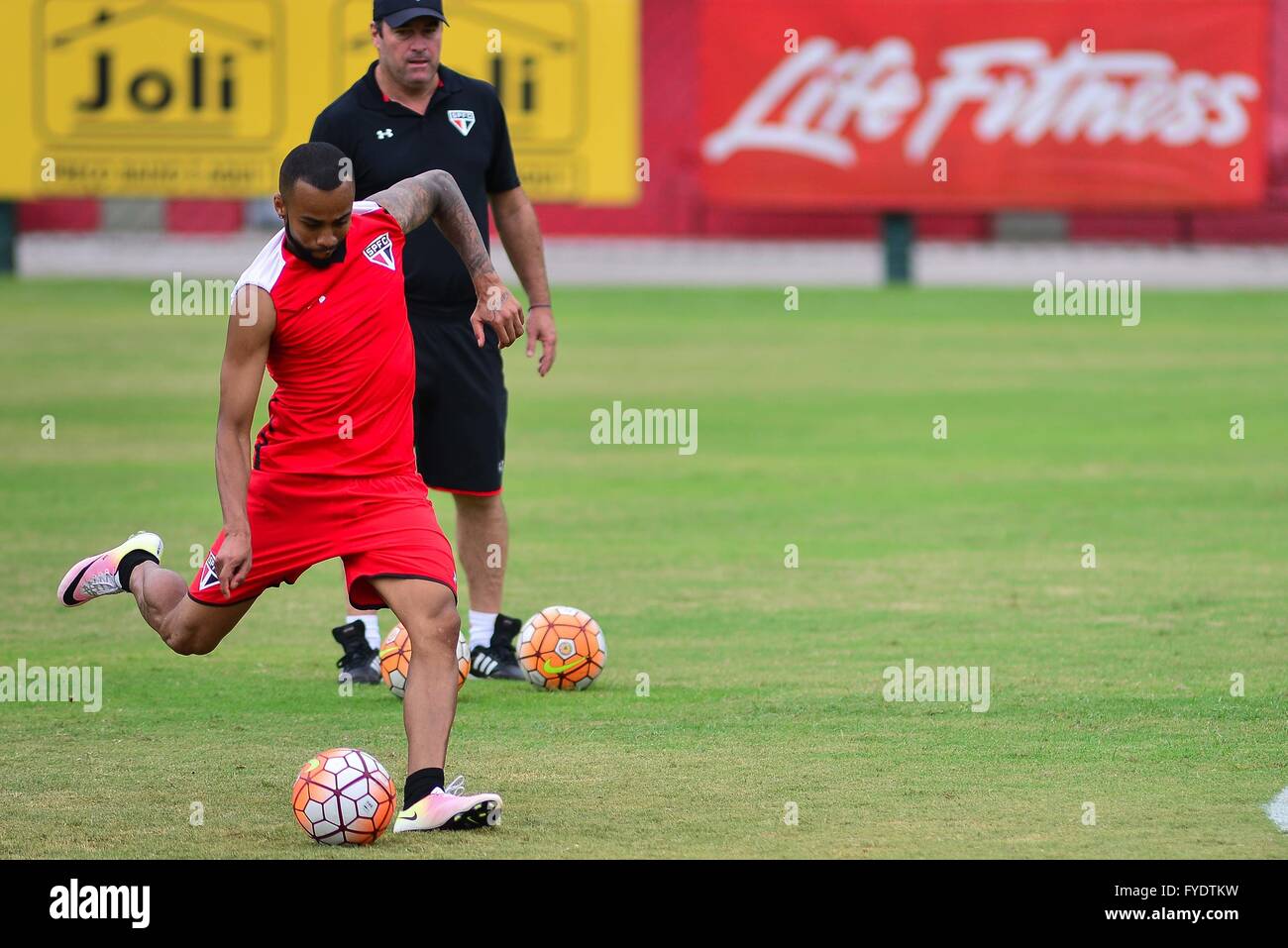 SAO PAULO, Brazil - 26/04/2015: TRAINING SPFC - Wesley during training ...