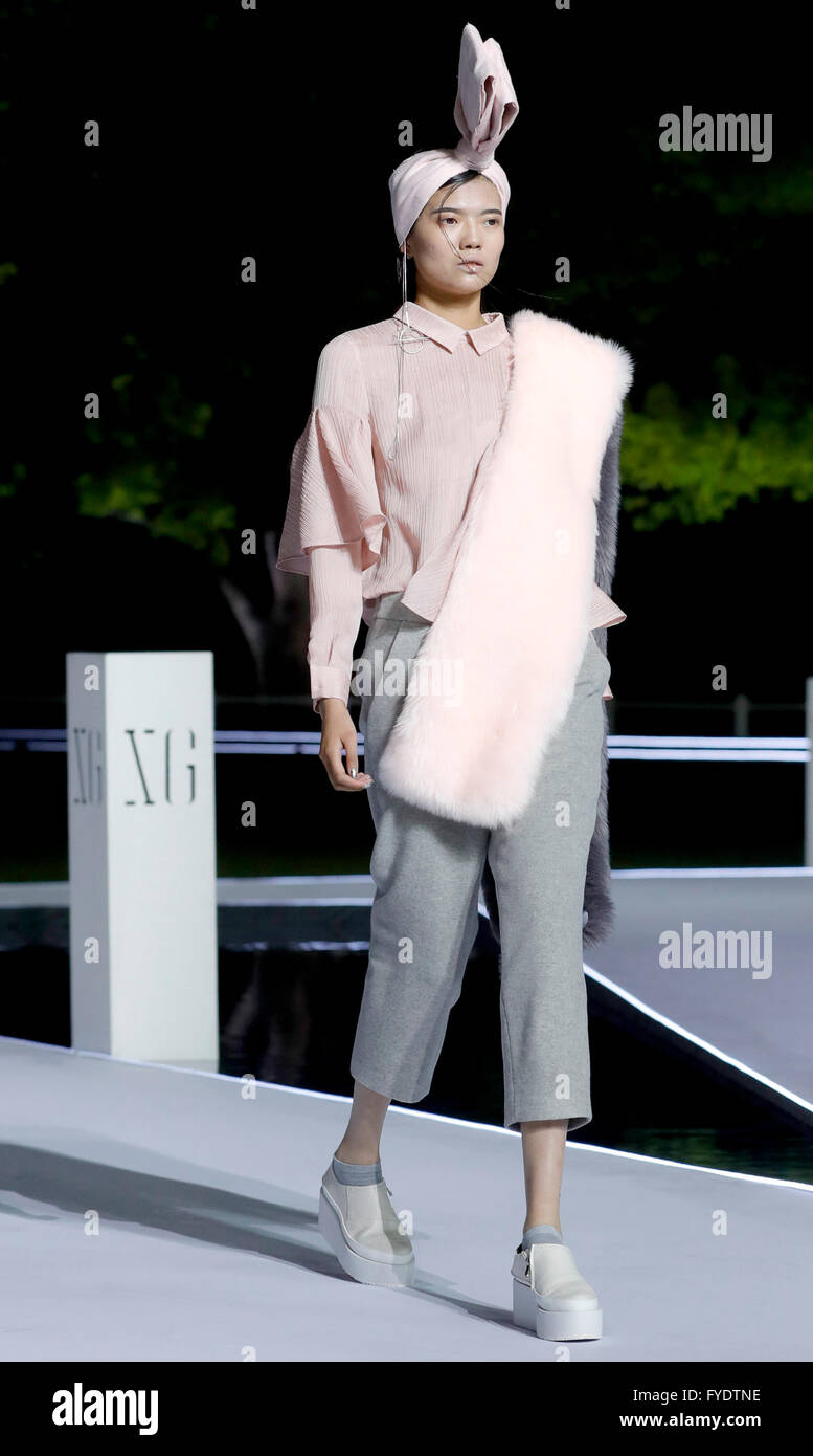 Shanghai, China's Shanghai. 26th Apr, 2016. A model presents a creation ...