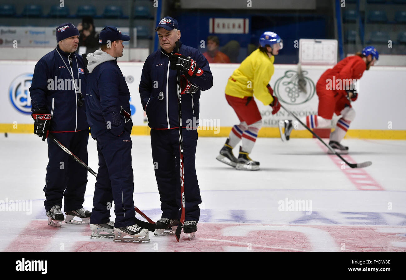 Znojmo, Czech Republic. 26th Apr, 2016. Coaches Jiri Kalous (L-R), Petr ...