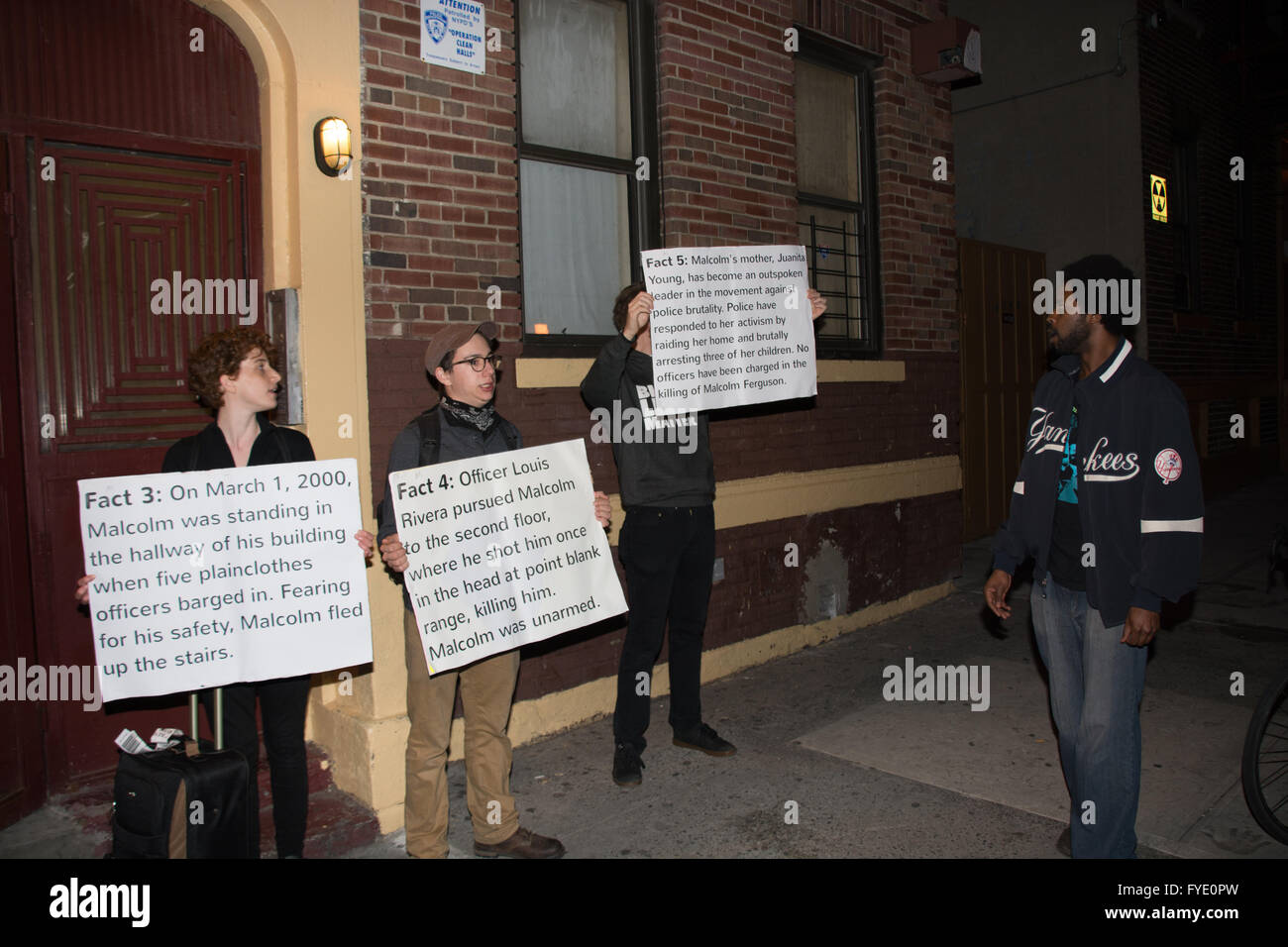New York, USA. 25th April 2016. Activists protest at the building where ...