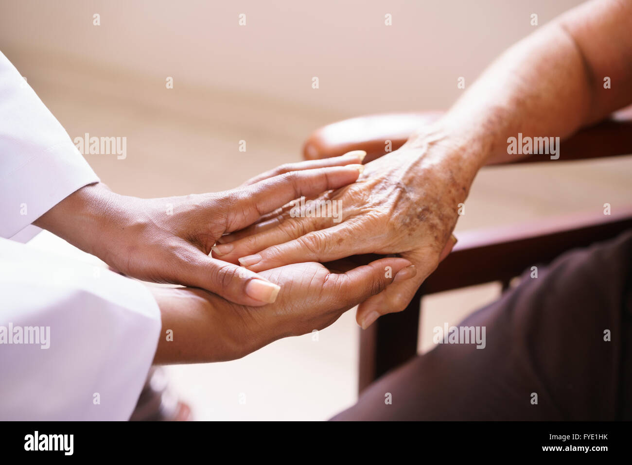 Old people in geriatric hospice: Aged patient receives the visit of a ...