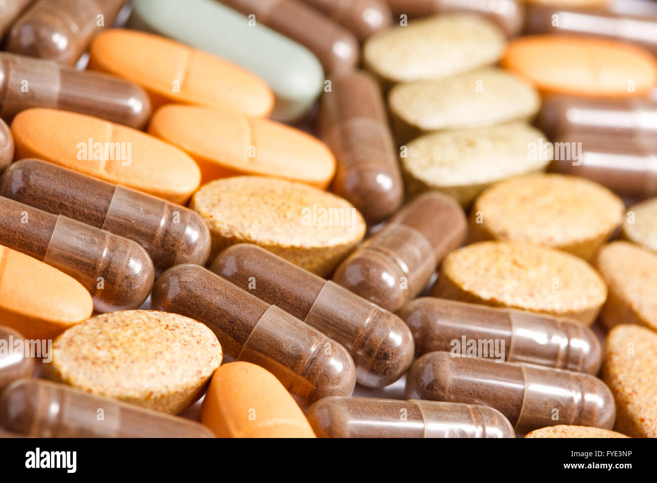 Medicinal pills piled up a bunch of closeup Stock Photo - Alamy