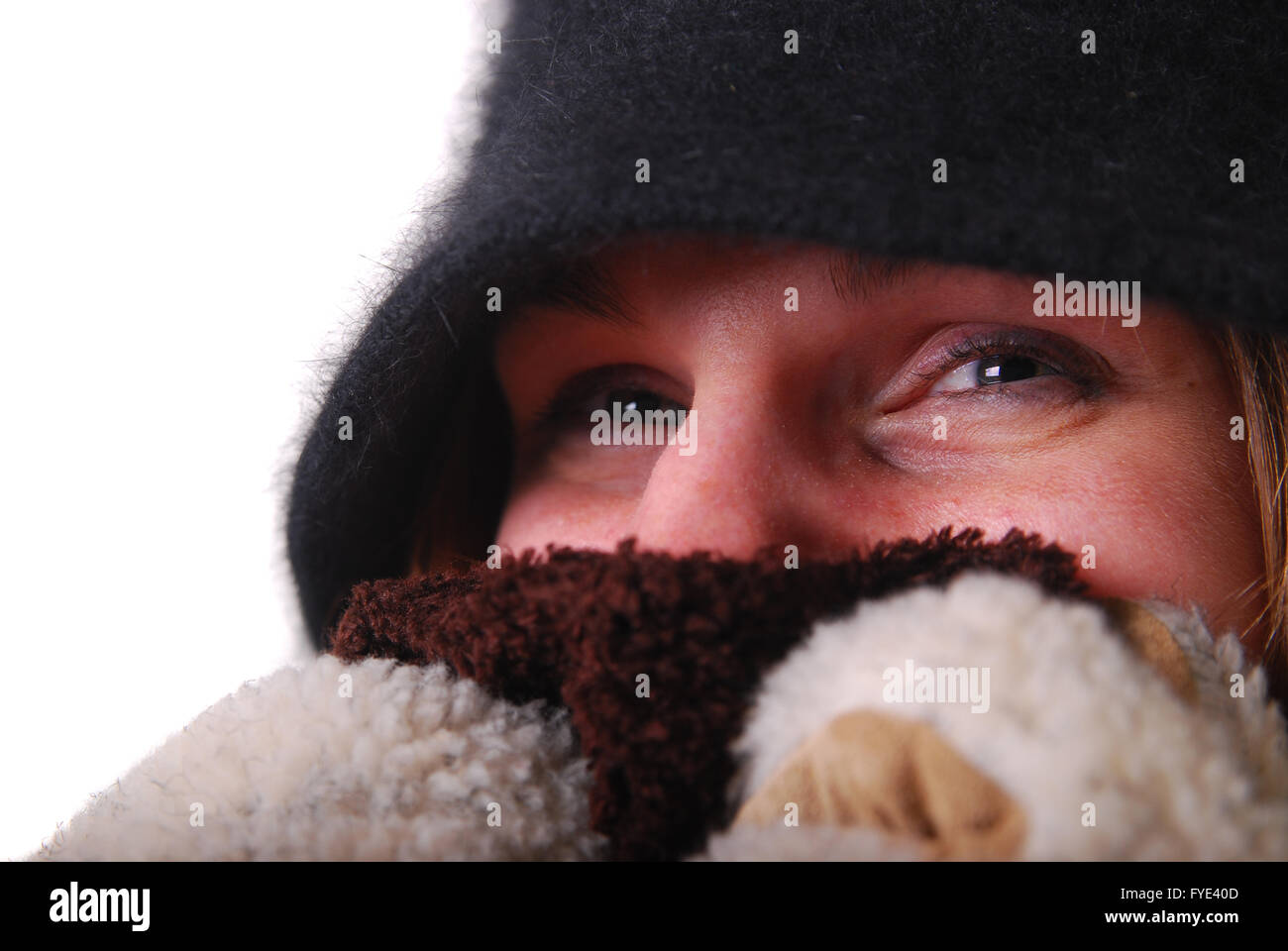 Woman keeping warm Stock Photo - Alamy
