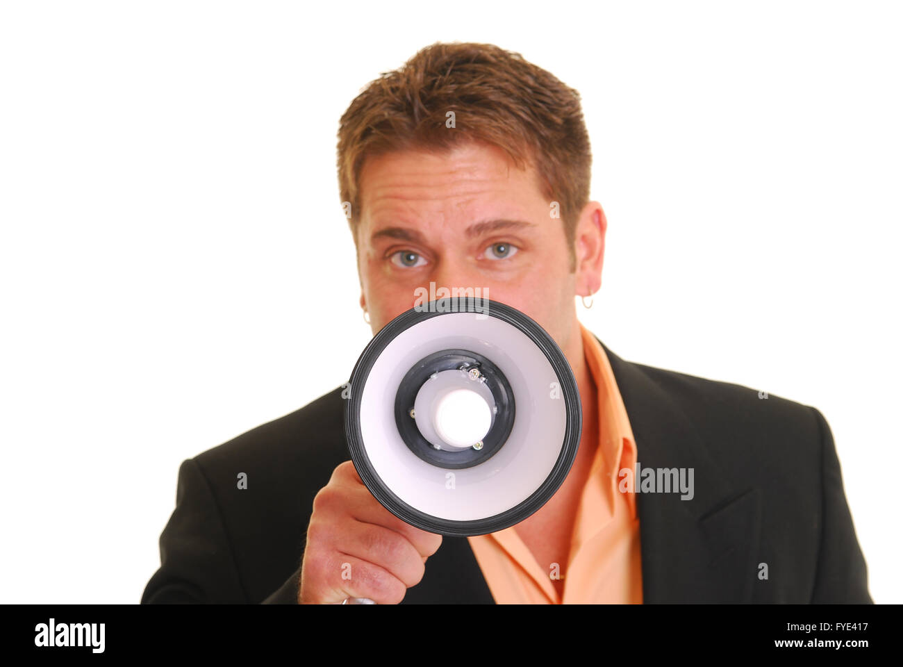 Man holding a megaphone hi-res stock photography and images - Alamy