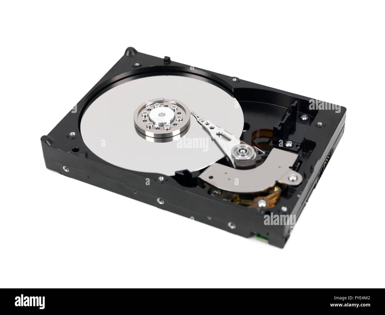 An internal computer hard drive isolated against a white background ...
