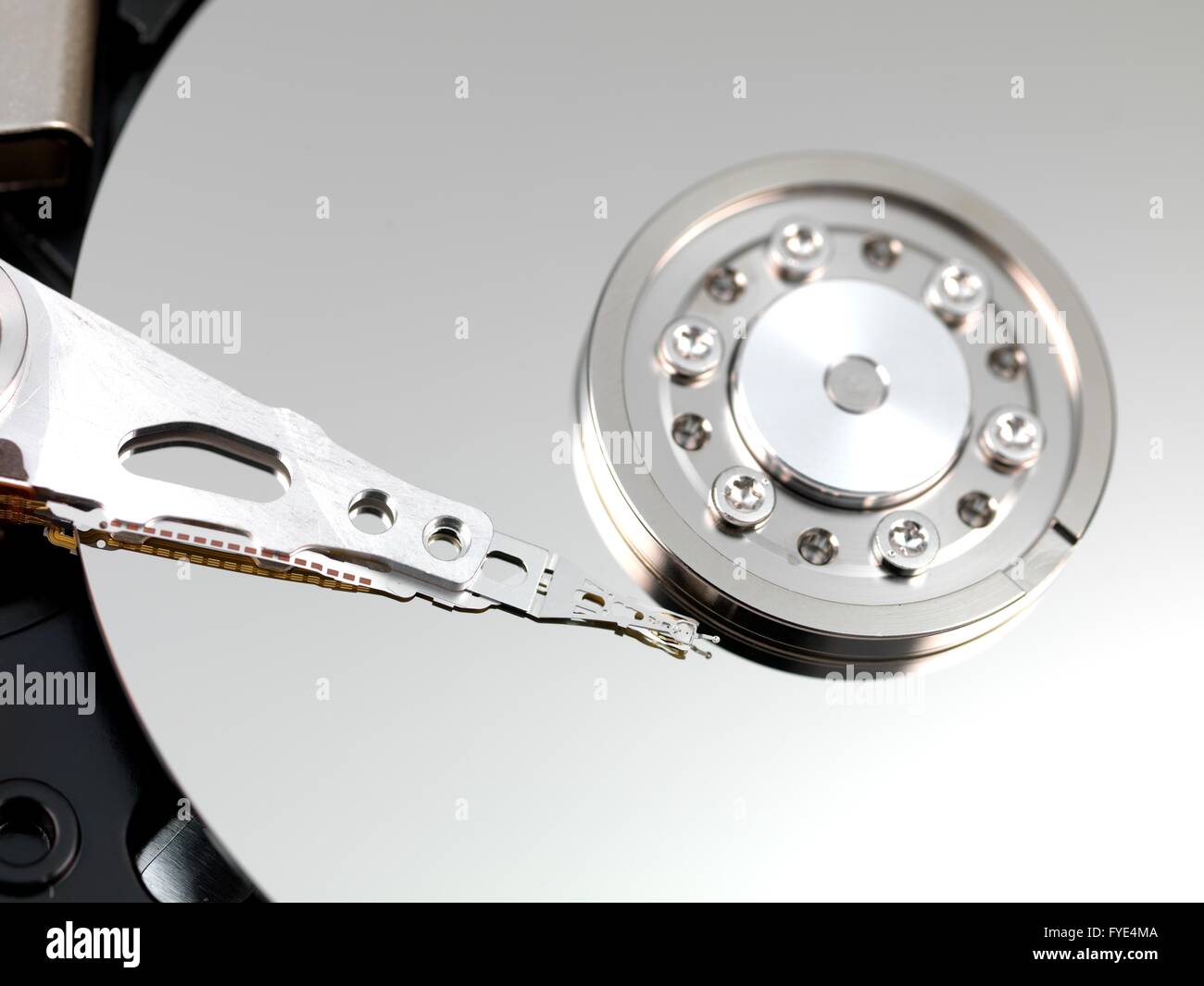 An internal computer hard drive isolated against a white background ...
