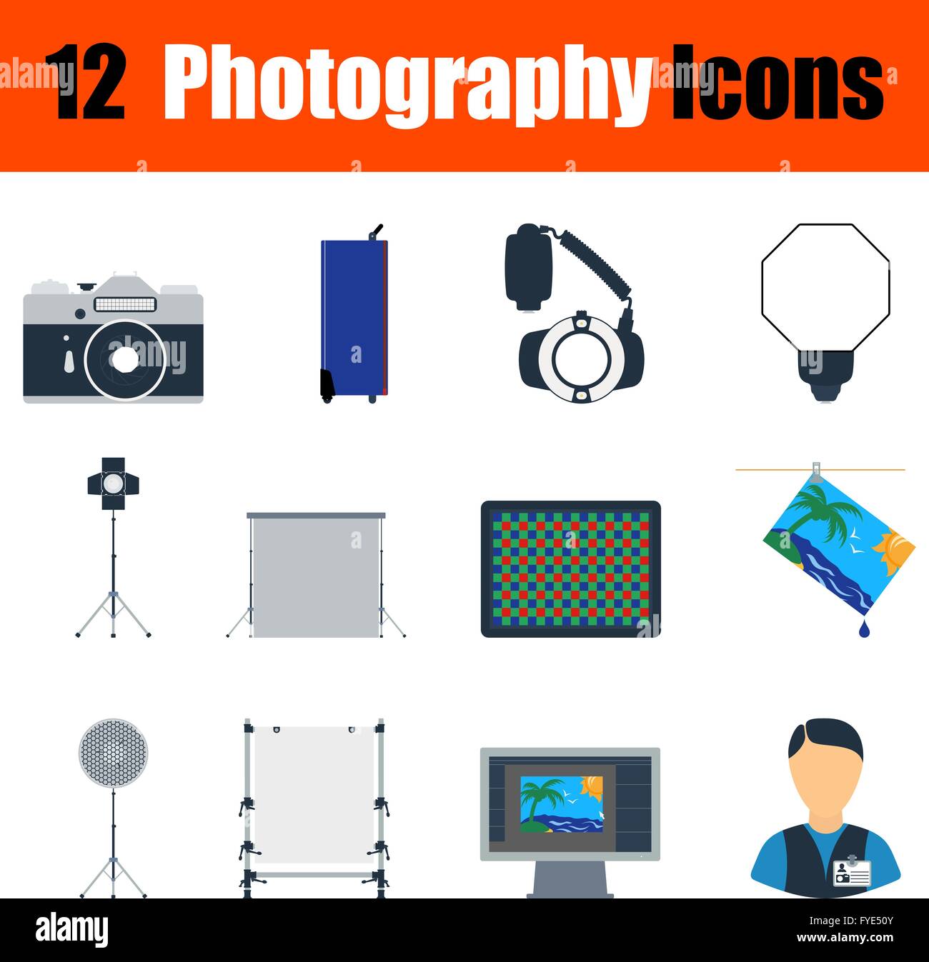 Flat design photography icon set in ui colors. Vector illustration ...