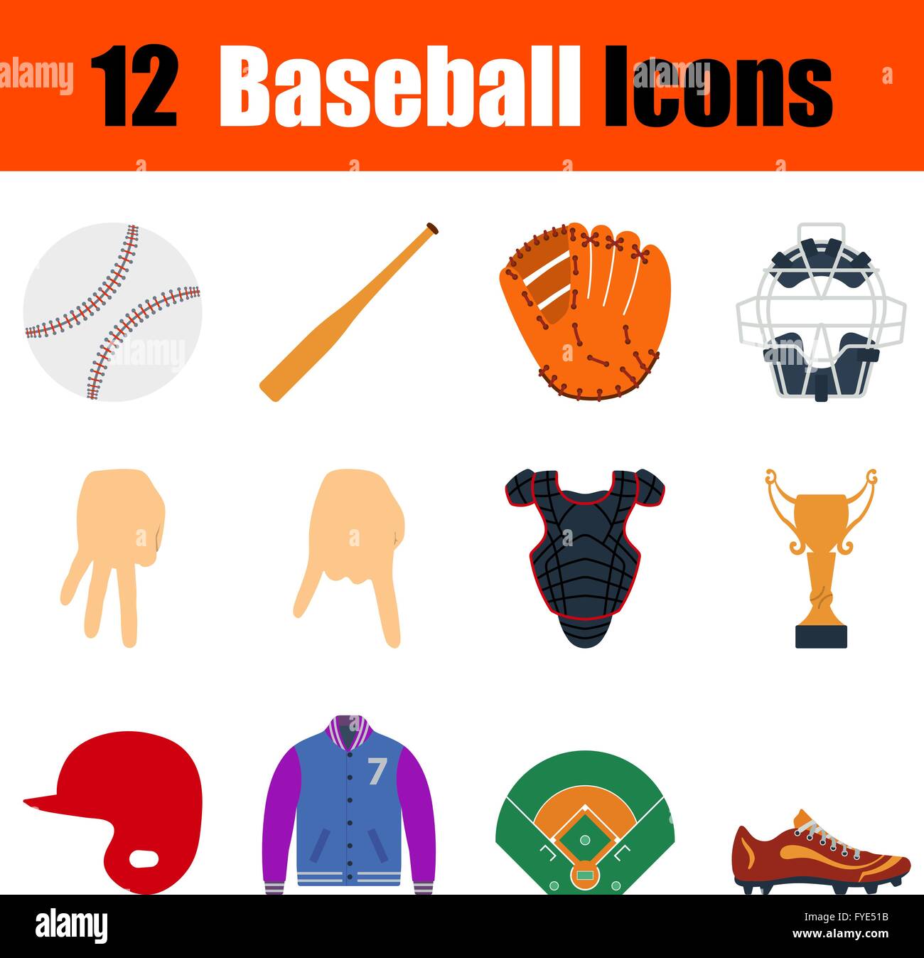 Flat design baseball icon set in ui colors. Vector illustration Stock ...