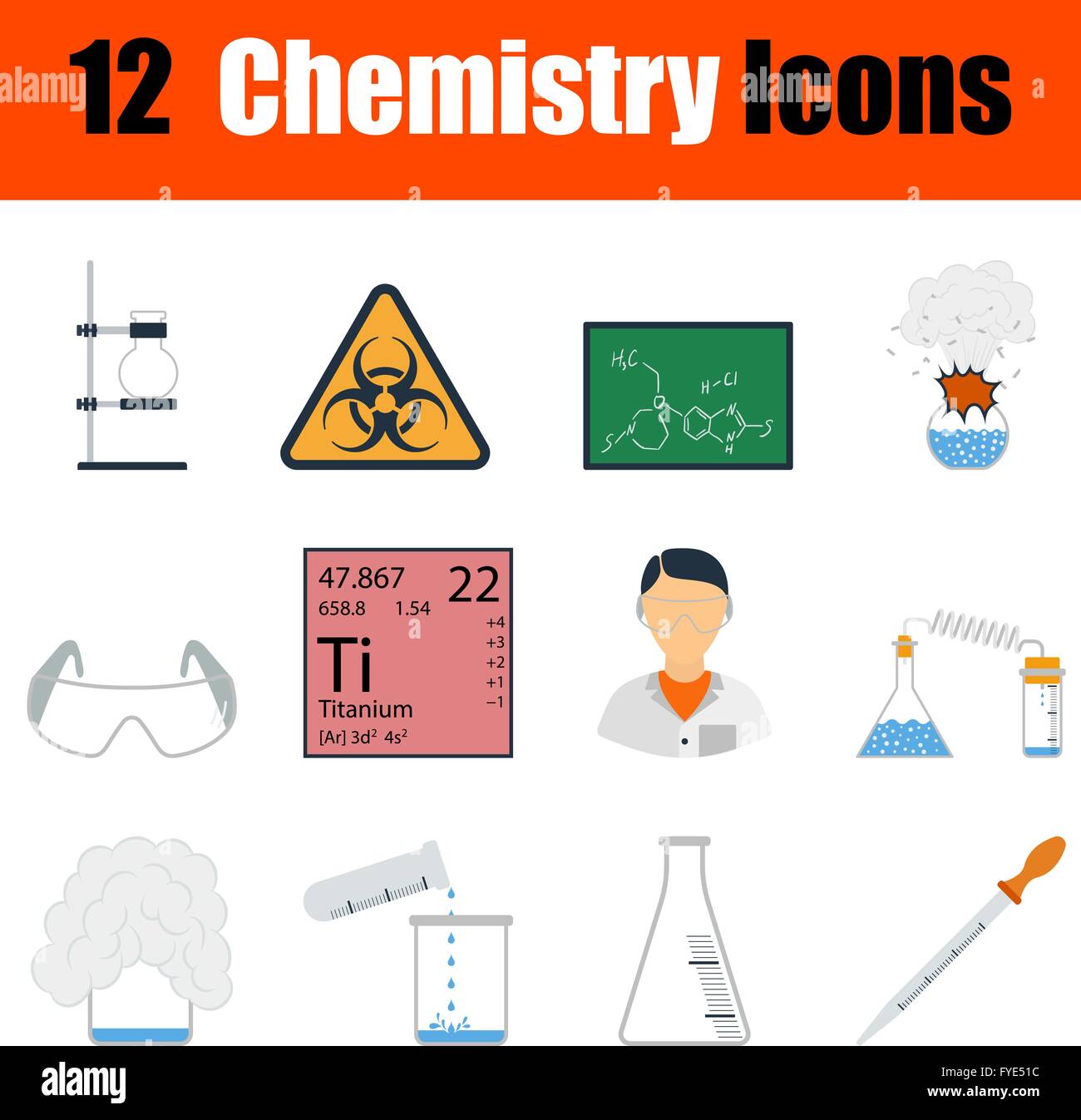 Flat design chemistry icon set in ui colors. Vector illustration Stock ...