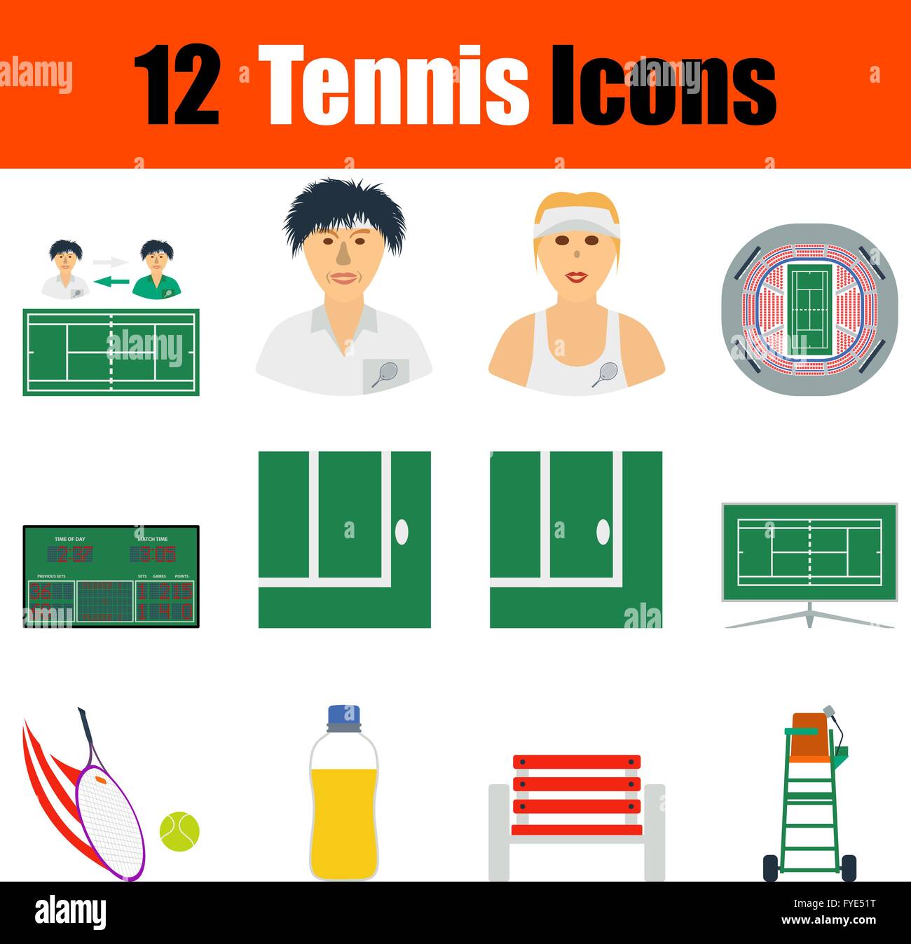 Flat design tennis icon set in ui colors. Vector illustration Stock ...