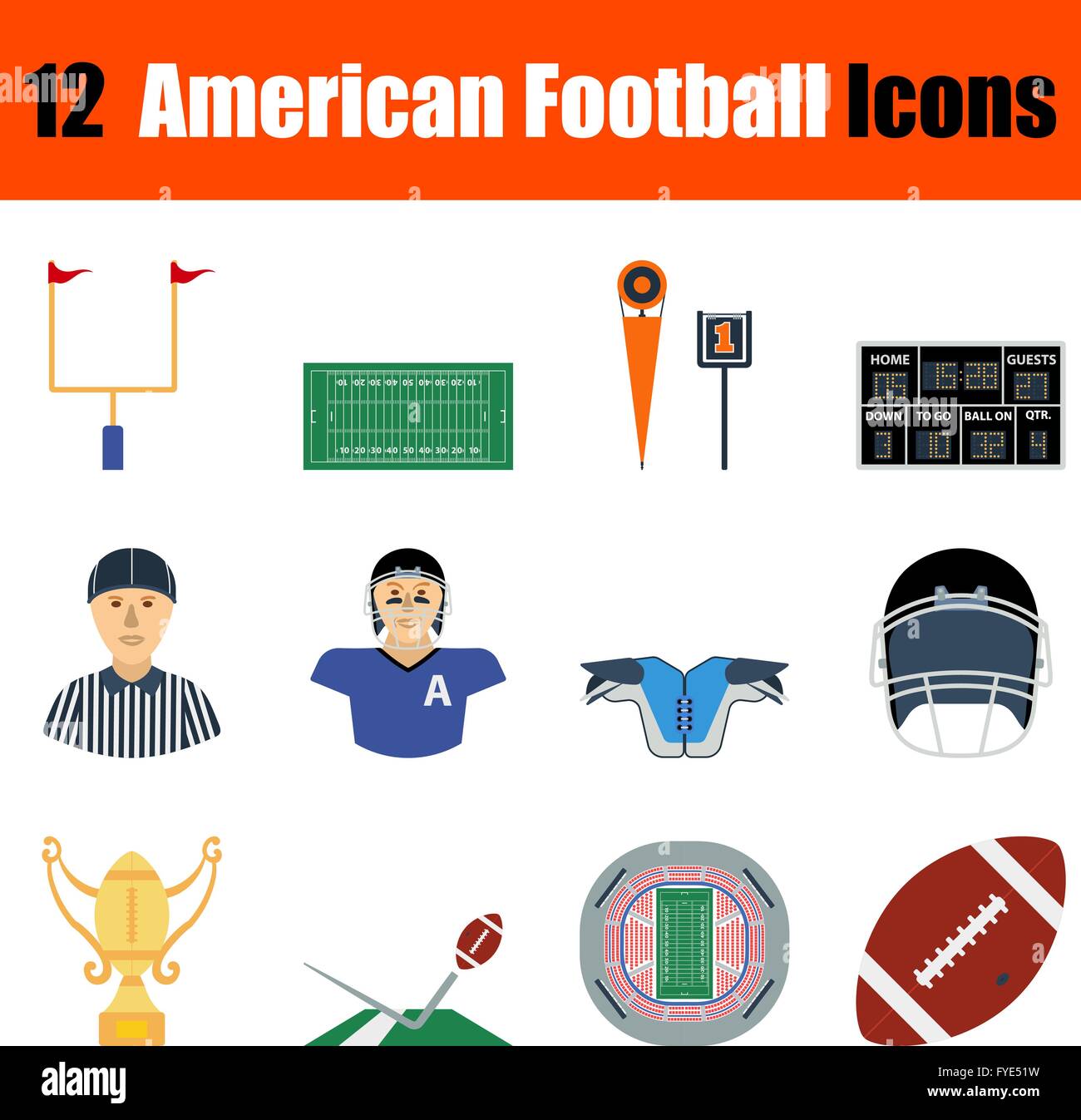Flat design American football icon set in ui colors. Vector ...