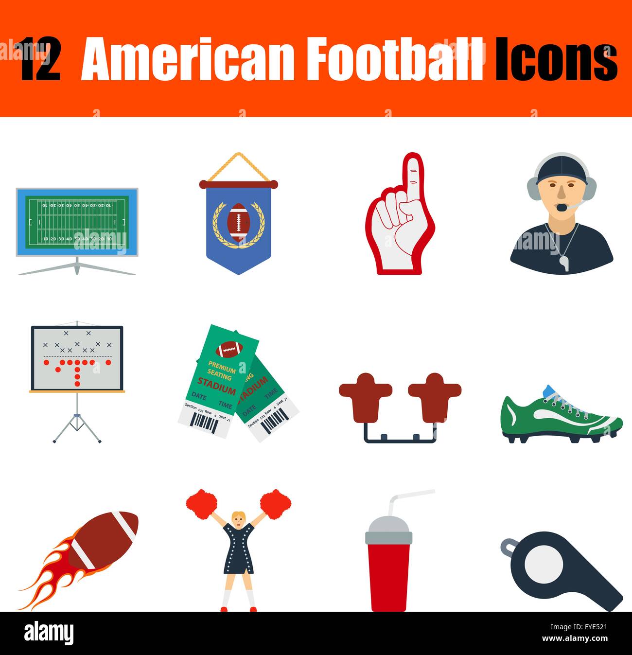 Flat design American football icon set in ui colors. Vector ...