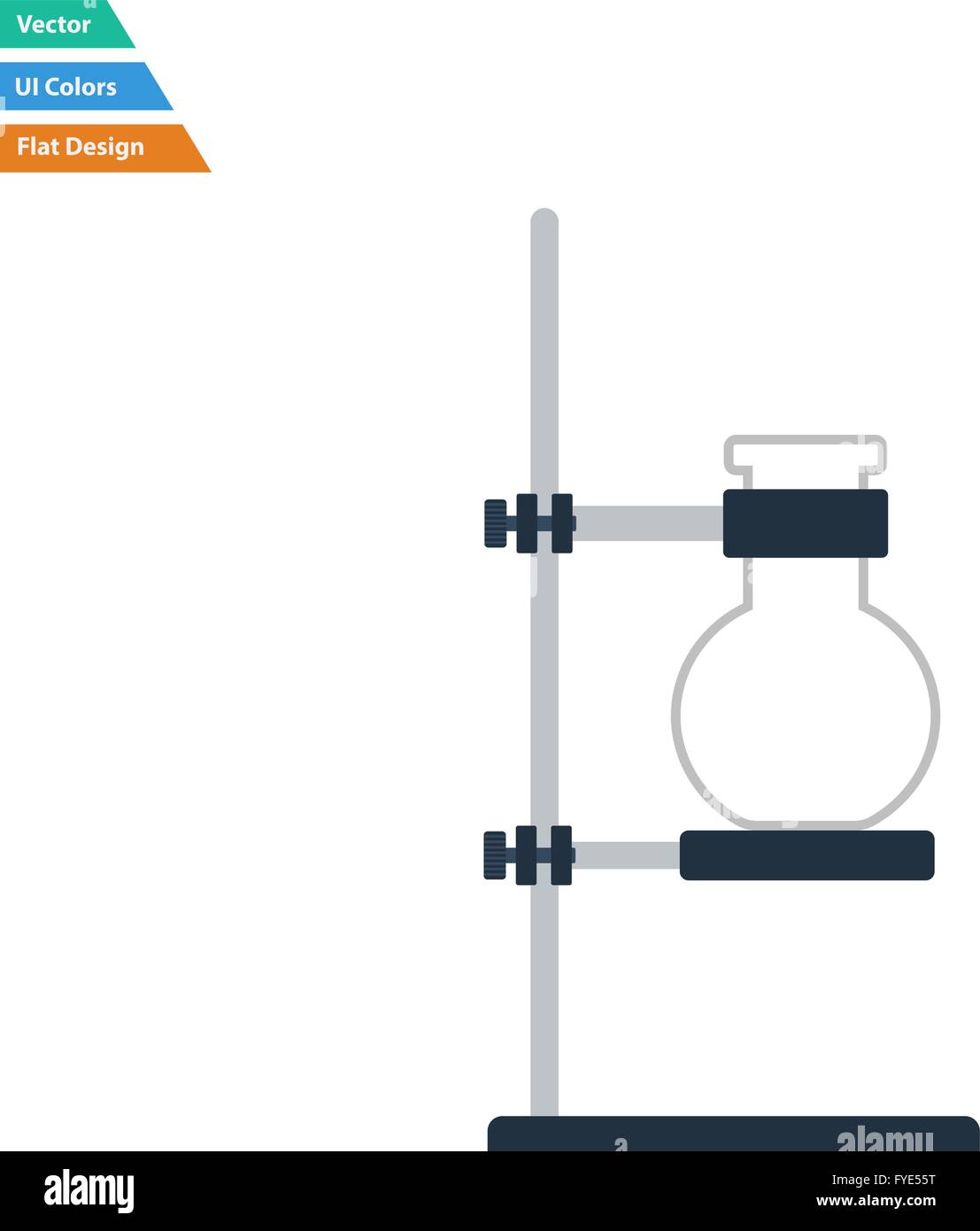 Flat design icon of chemistry flask griped in stand in ui colors ...