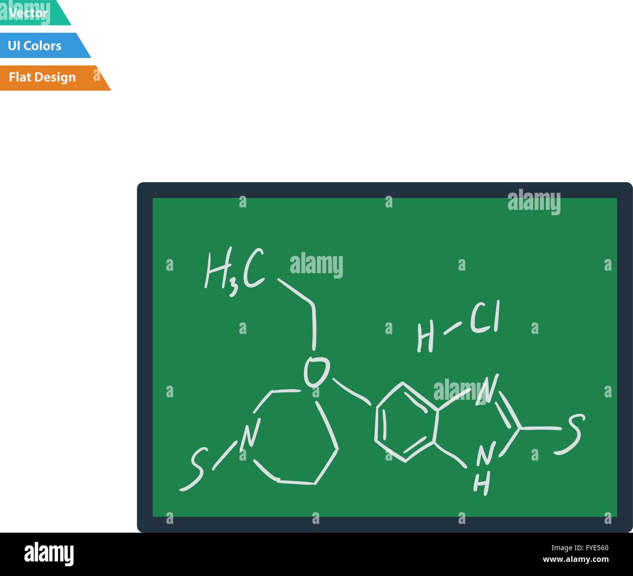 Flat design icon of chemistry formula on classroom blackboard in ui ...