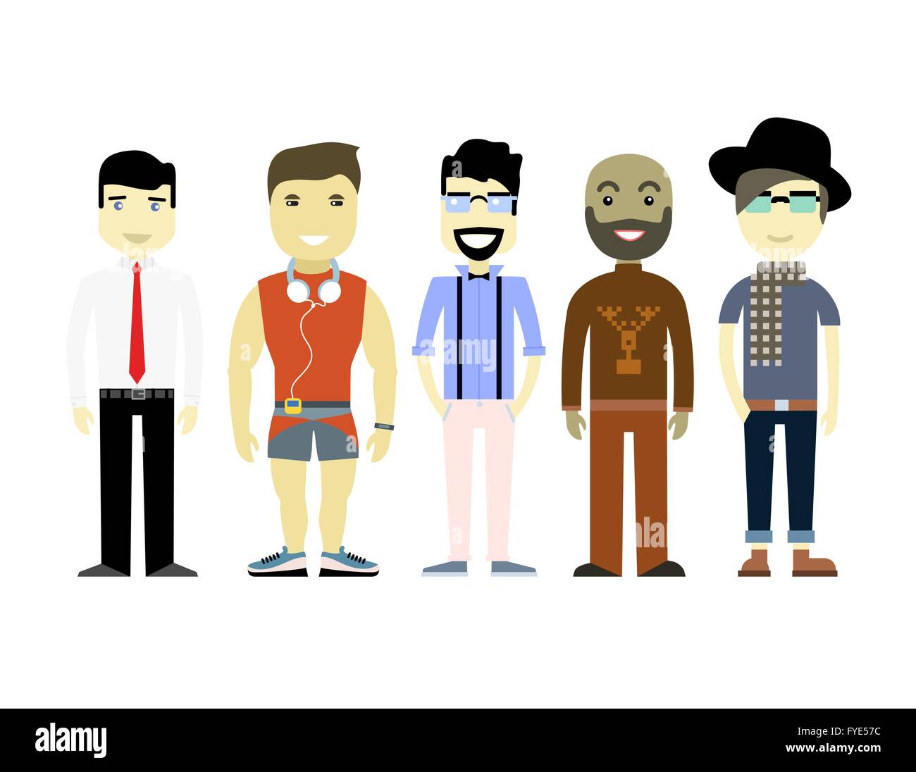 Types of Men, different characters, set collection, vector illustration ...