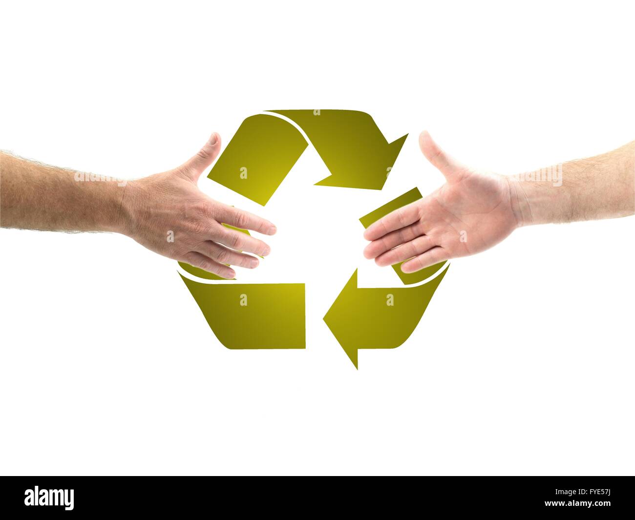 Male hands forming a handshake with a recycle symbol Stock Photo - Alamy