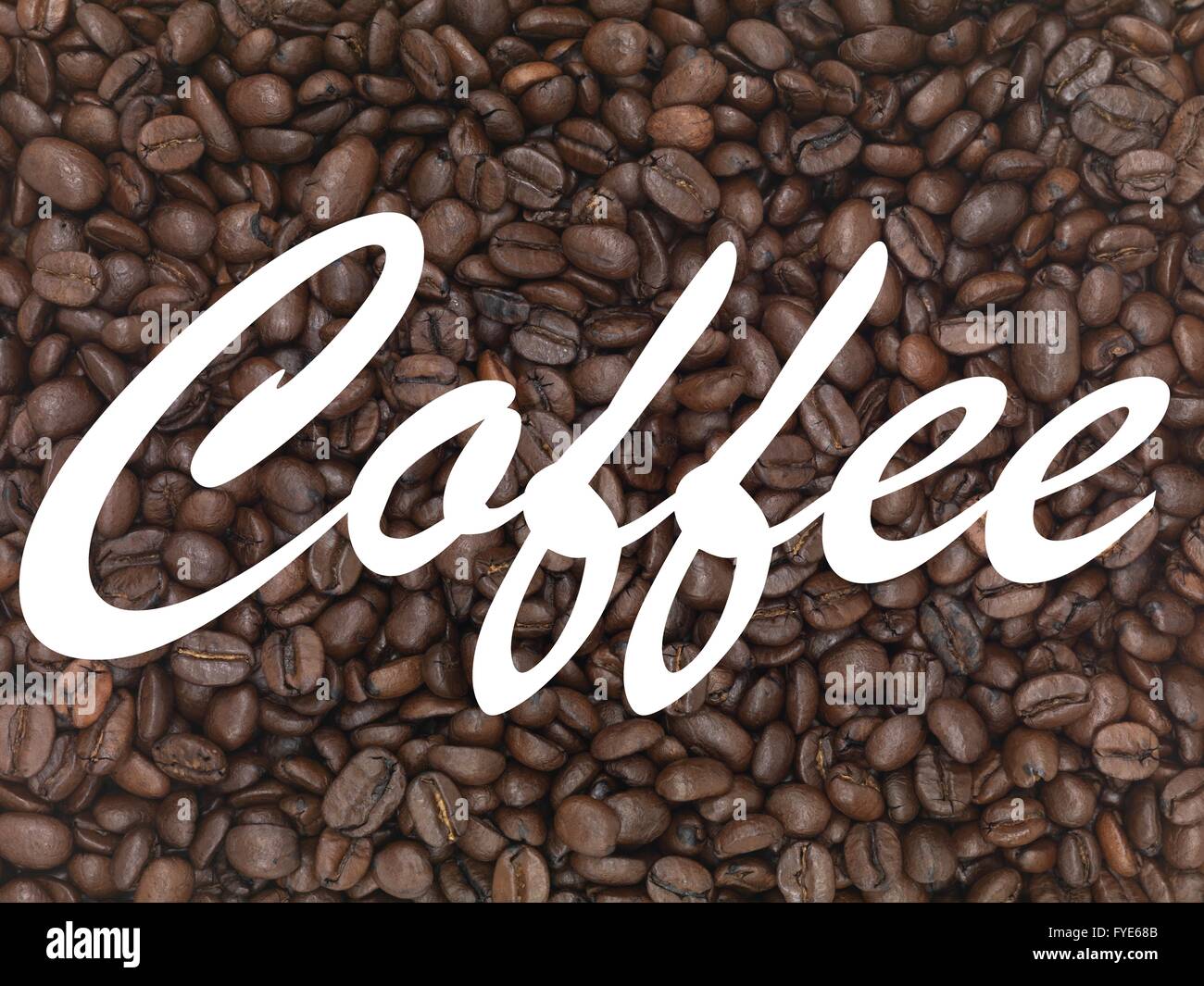 An up close shot of coffee beans with the word coffee Stock Photo - Alamy