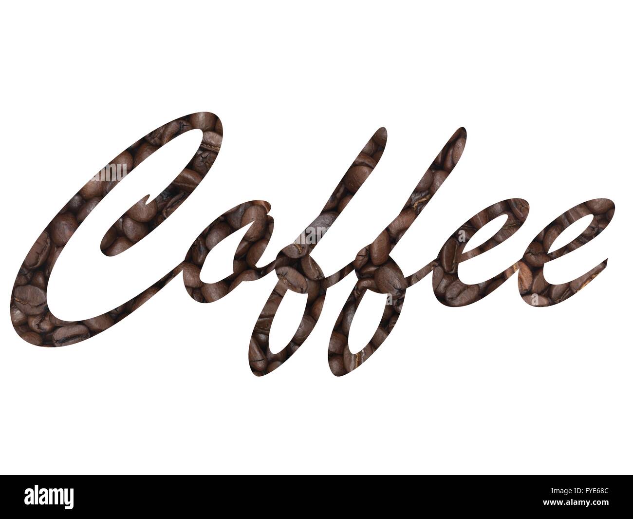 An up close shot of coffee beans with the word coffee Stock Photo - Alamy