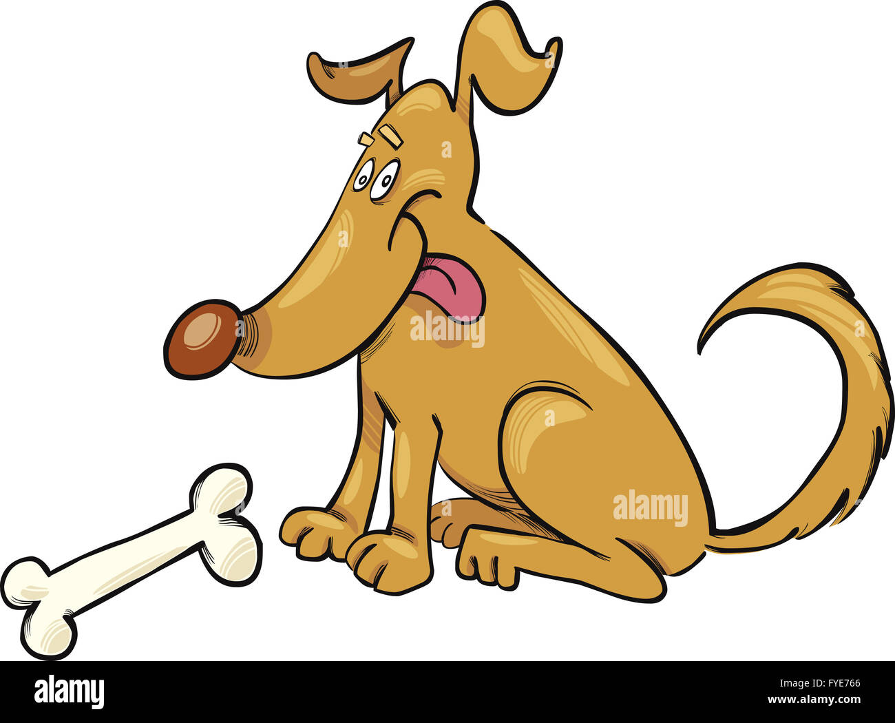 Happy Dog with Bone Stock Photo - Alamy