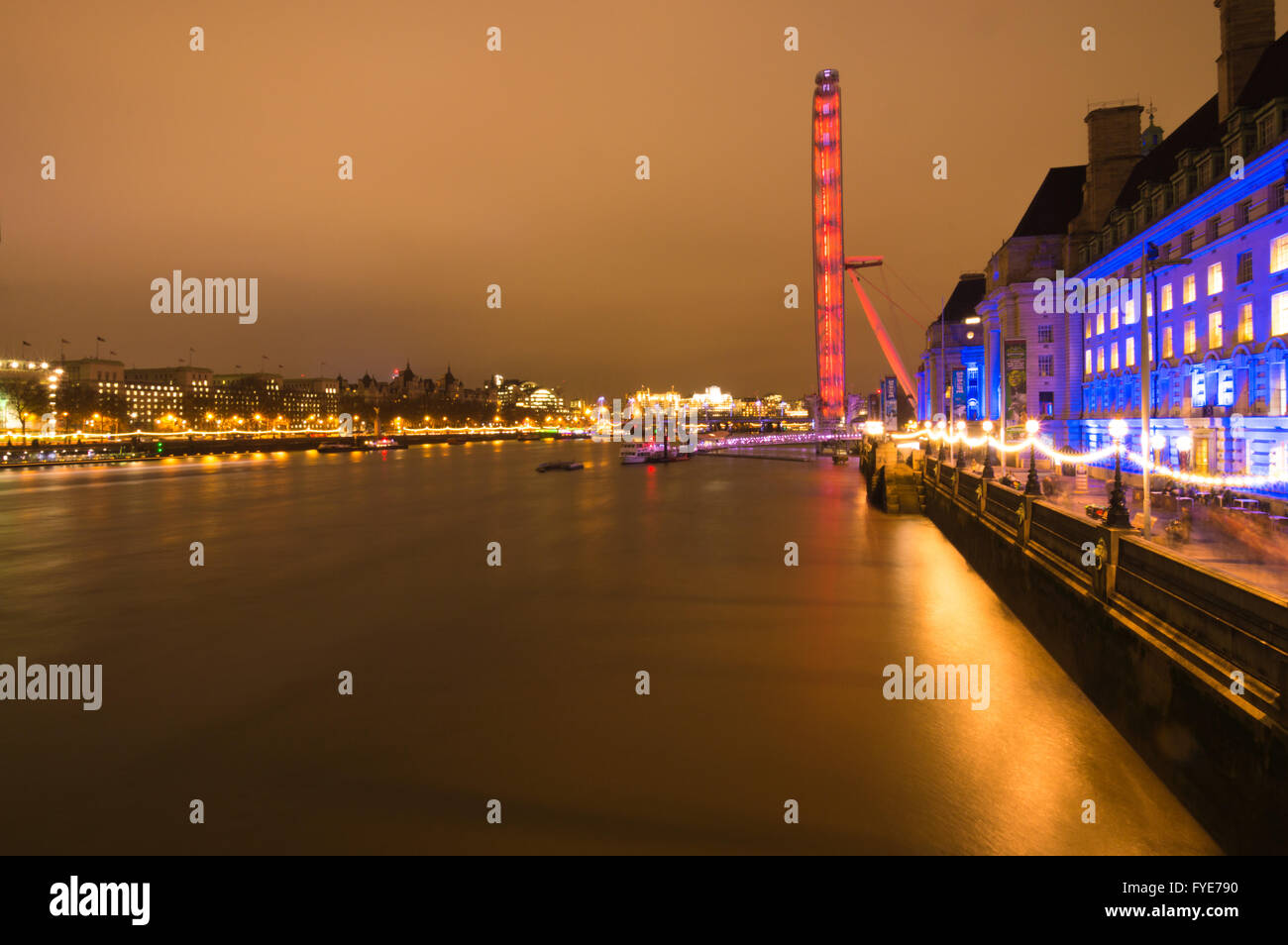 View from Westminster Bridge showing a side view of the London Eye ...
