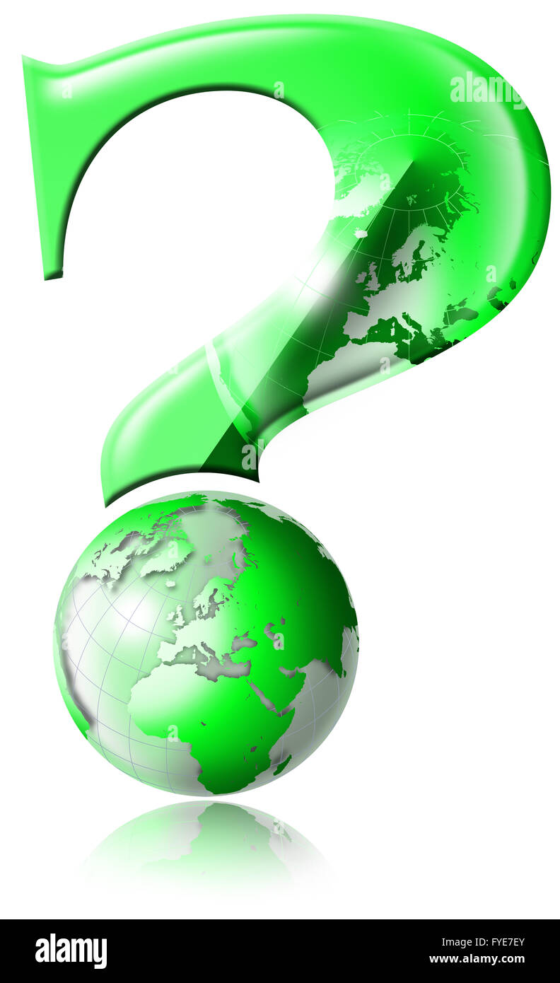 Question mark with green globe Stock Photo - Alamy
