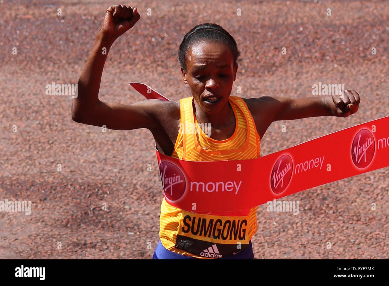 Jemima Sumgong of Kenya wins the 2016 womens Virgin London Marathon ...