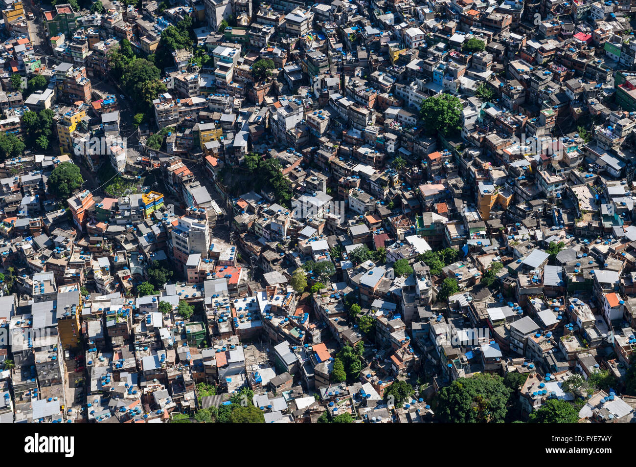 Crowded Brazilian Rocinha favela shanty town spans the valley in Rio de ...