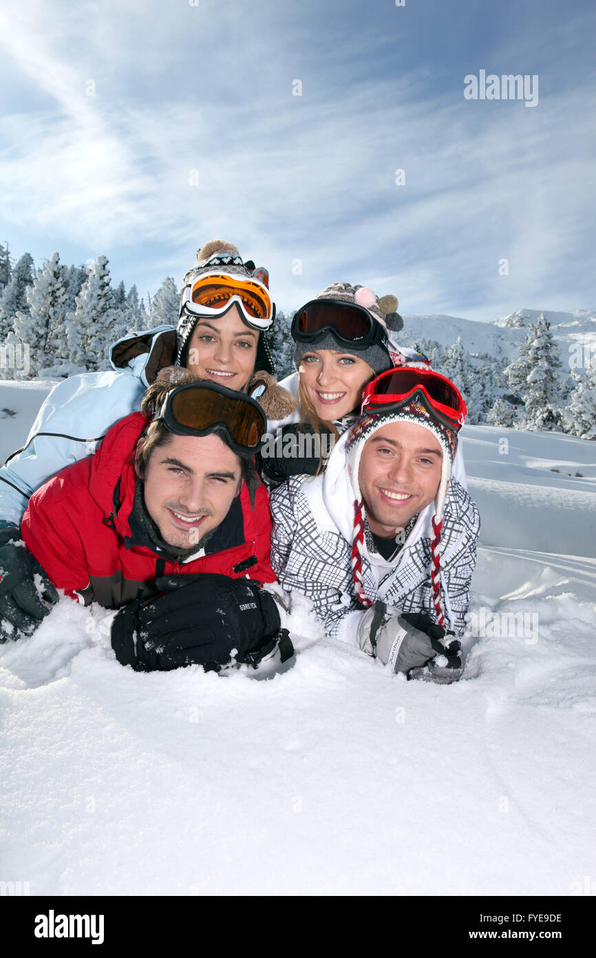 Group of friends on a skiing holiday together Stock Photo - Alamy