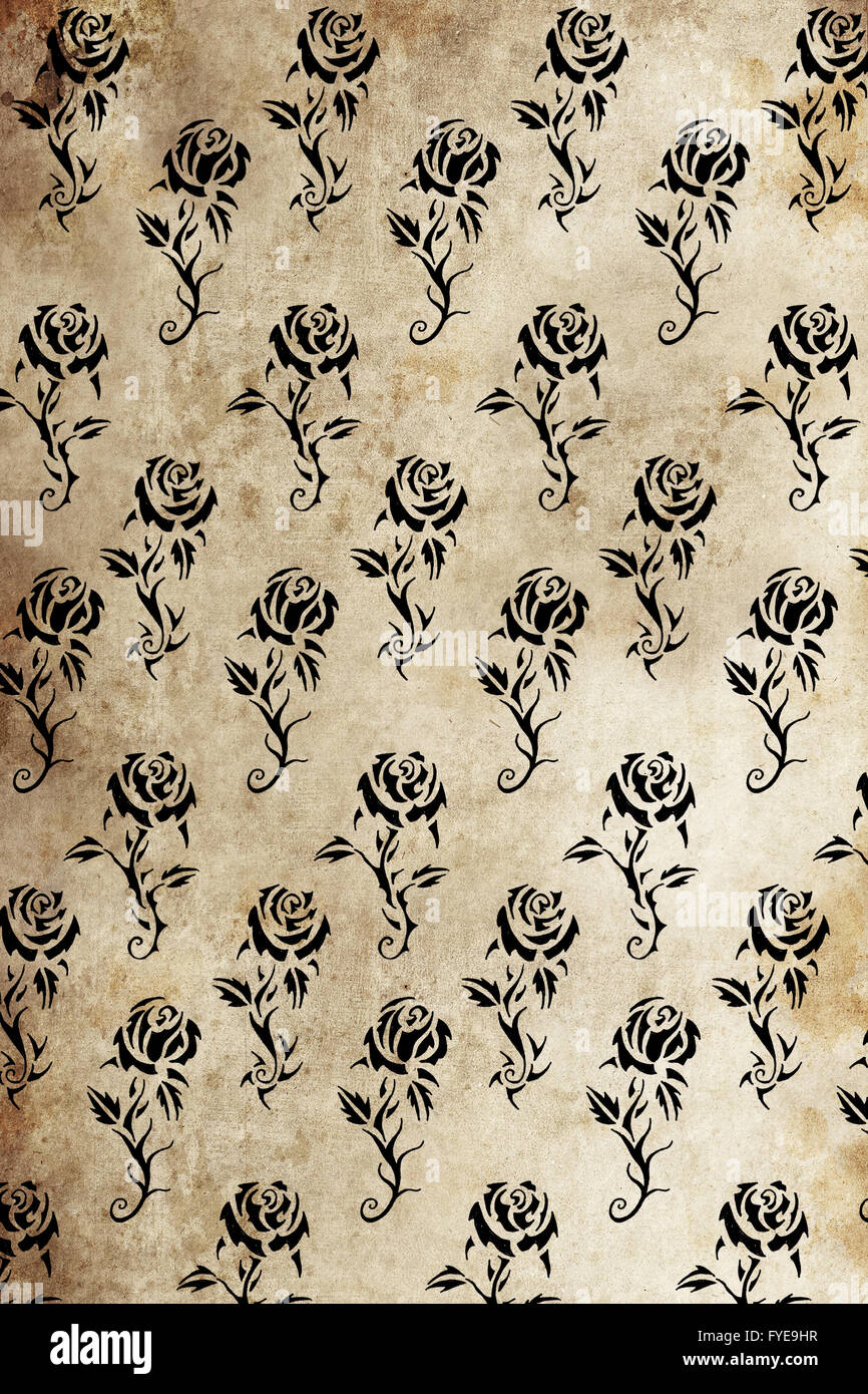 Tattoo pattern with rose designs over antique paper Stock Photo - Alamy