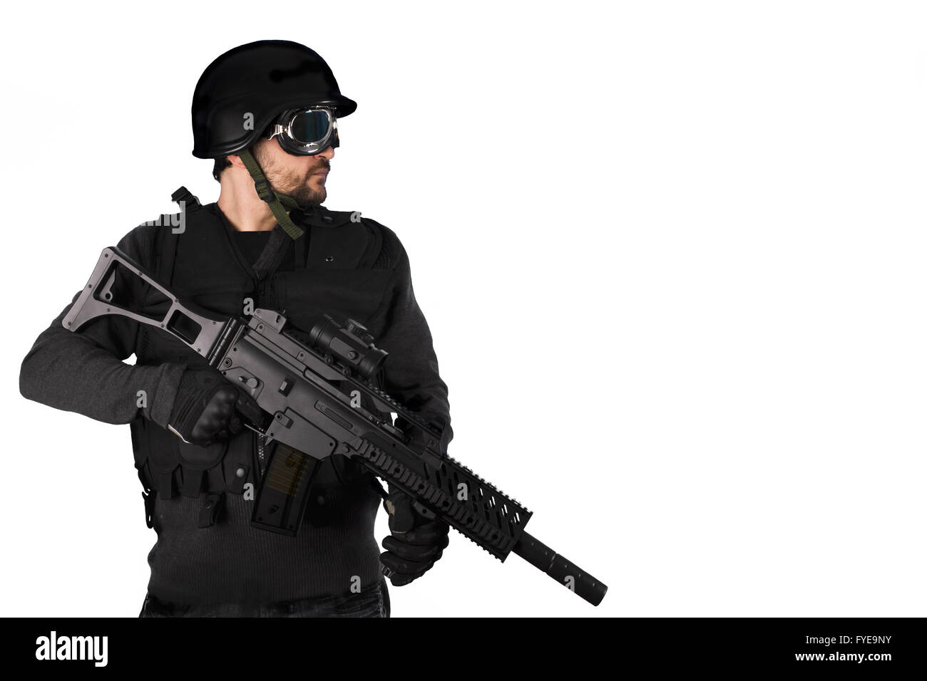 Armed man, isolated on white Stock Photo - Alamy