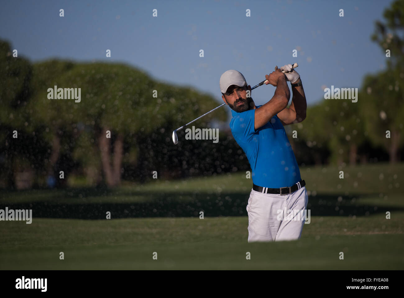 pro golf player shot ball from sand bunker at course Stock Photo - Alamy