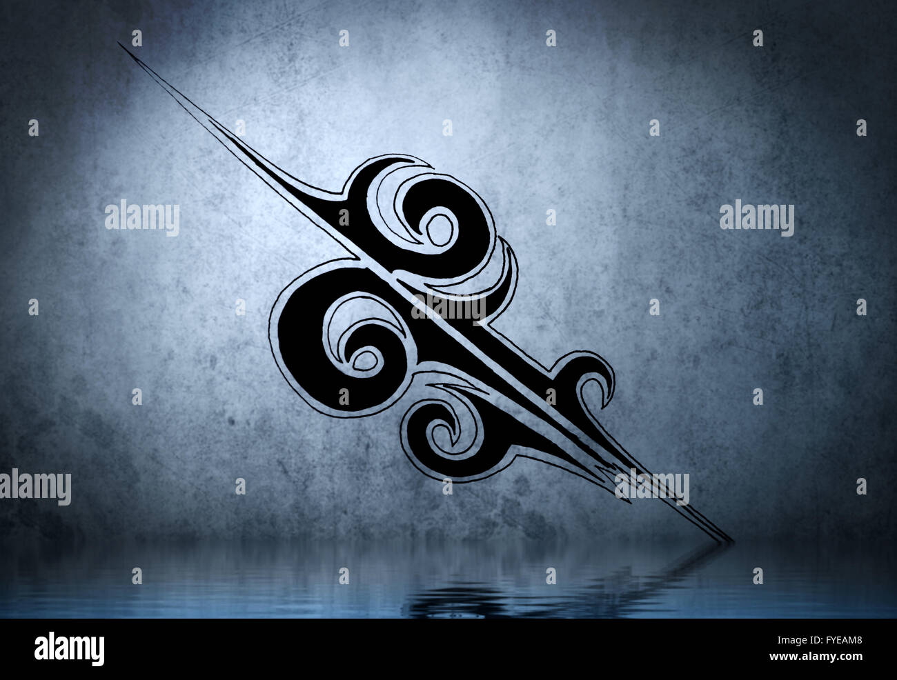 Beautiful stylish tribal with water reflection. Tattoo design over blue ...