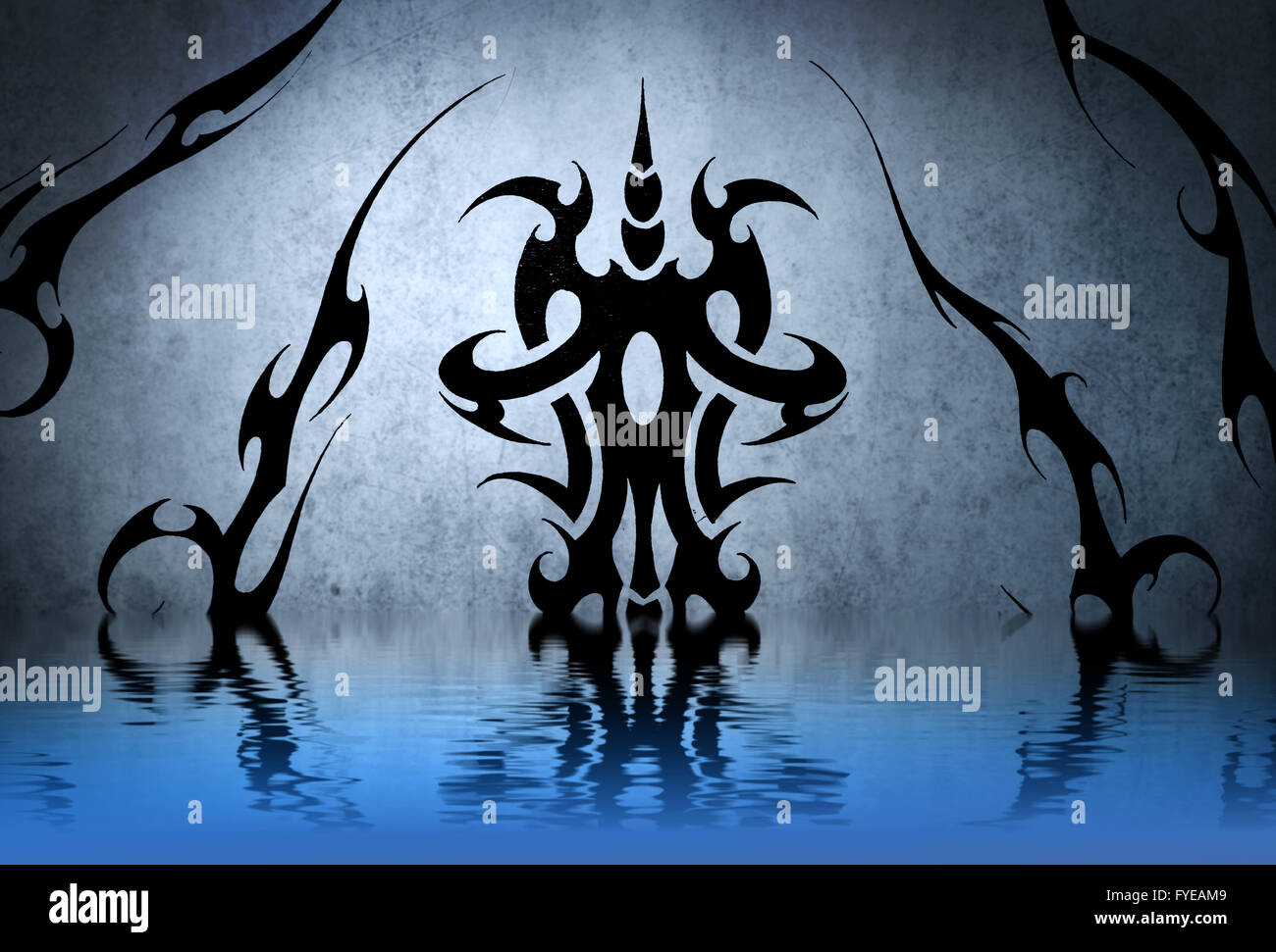 Tattoo tribal with water reflection. Illustration design over blue wall ...